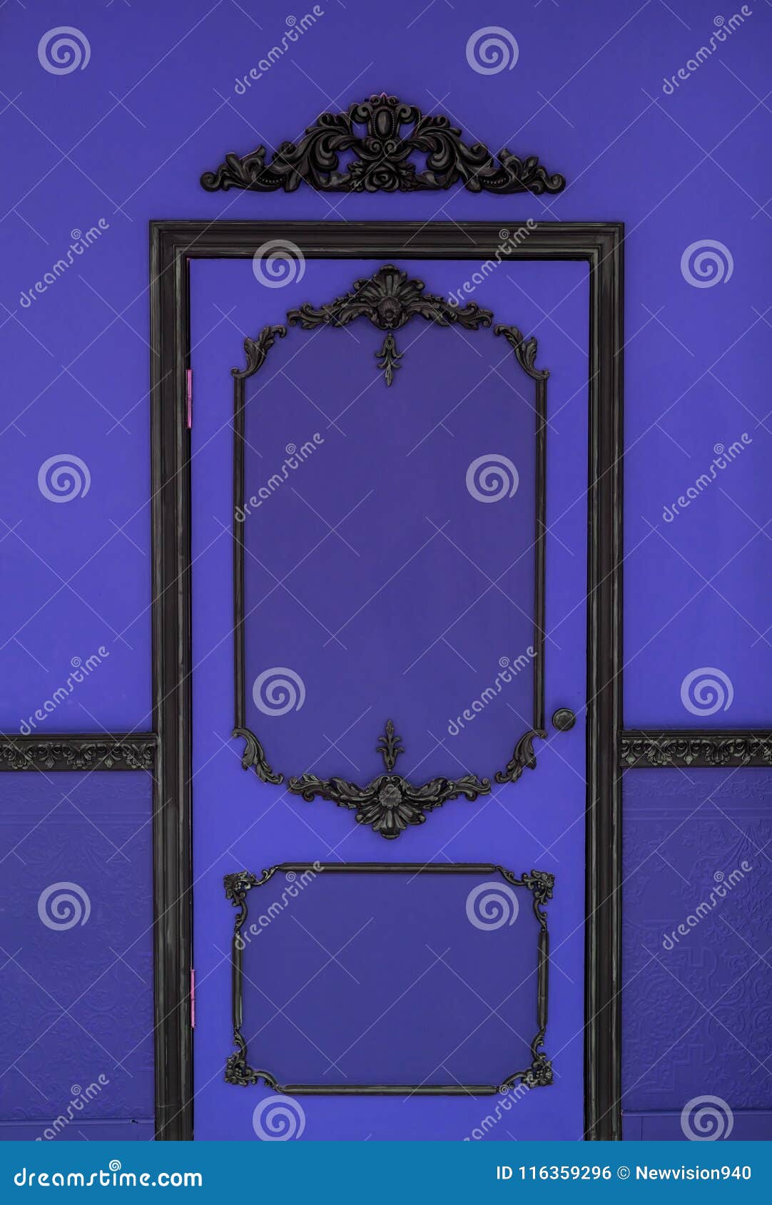 Old Dramatic Violet Doors on the Background of the Wall. Stock Photo ...