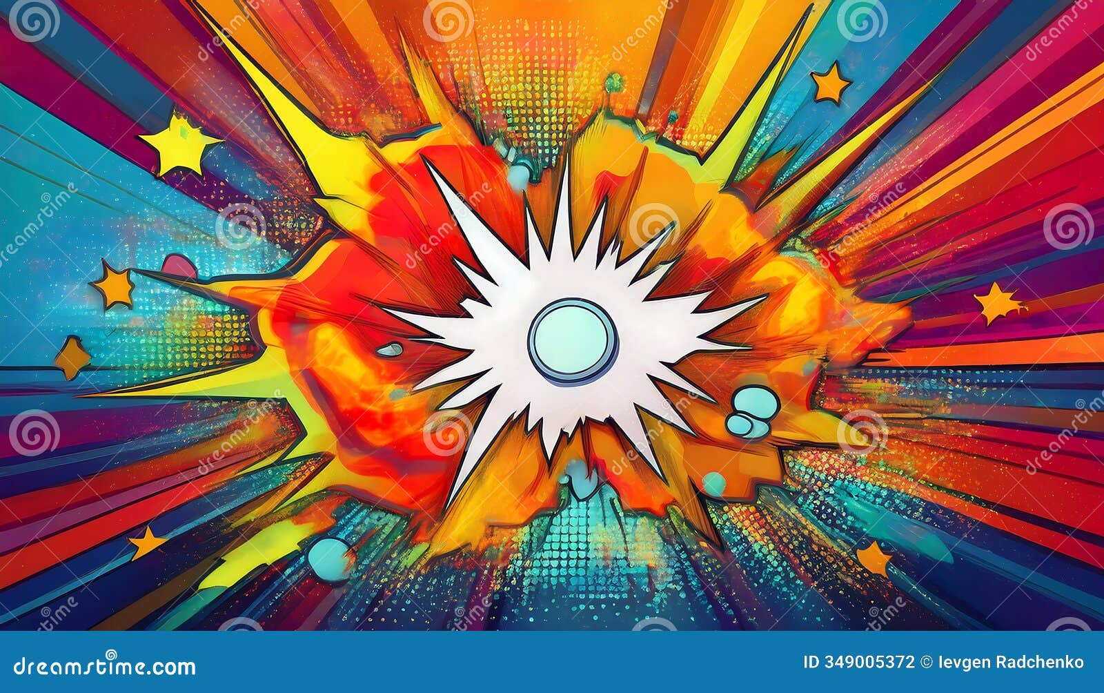 Colorful Retro Comic Explosion Design with Layered Halftone Patterns ...