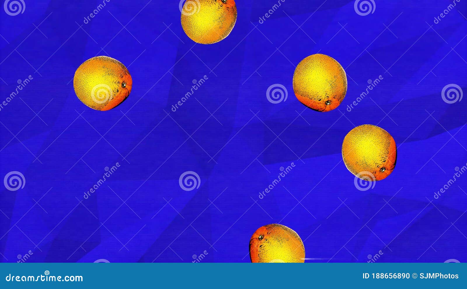 Colorful Retro Falling Whole Oranges Animation on a Blue Geometric ...