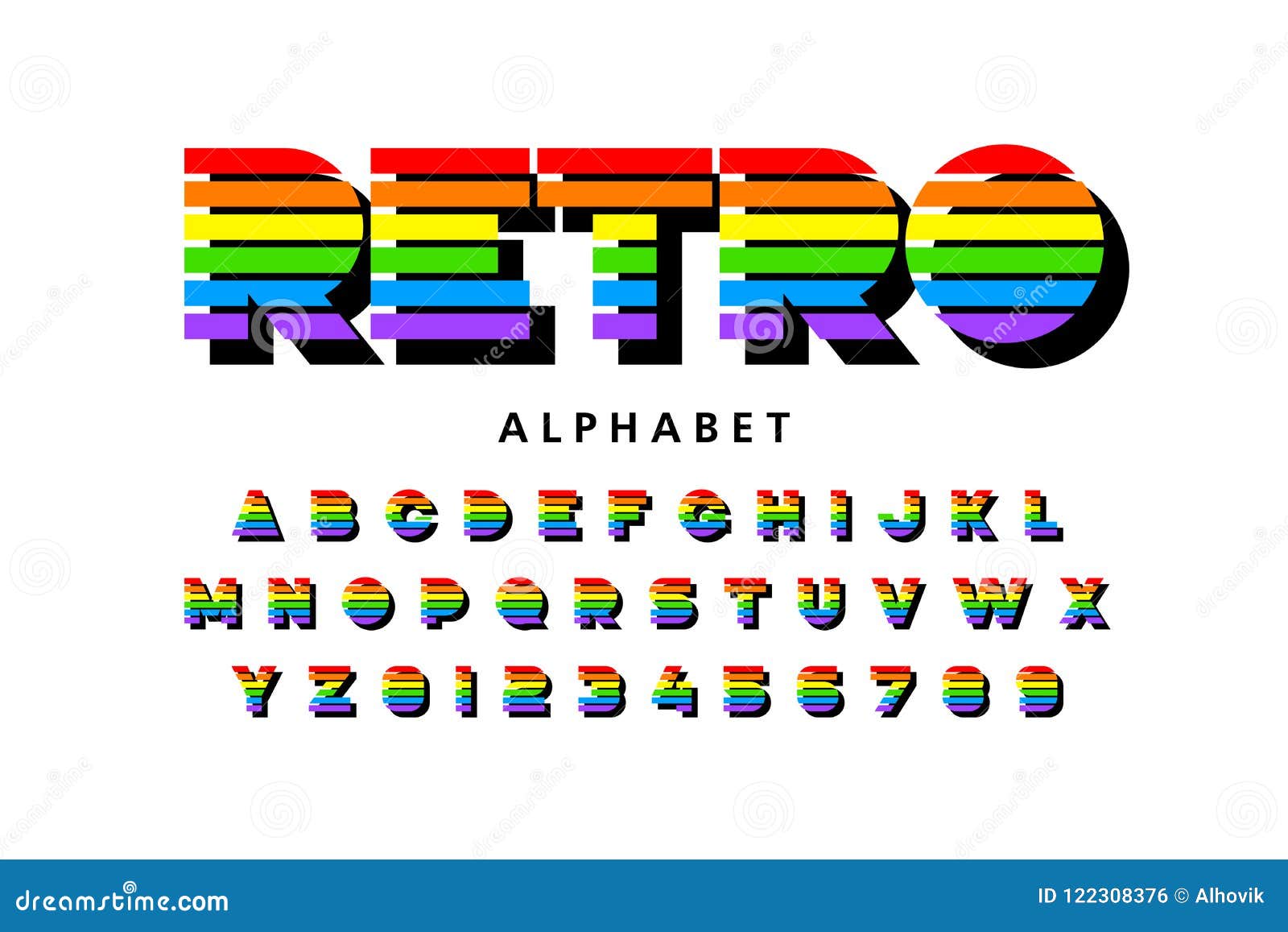 Colorful retro font stock vector. Illustration of nostalgic - 122308376 Colorful retro font stock vector. Illustration of nostalgic - 122308376