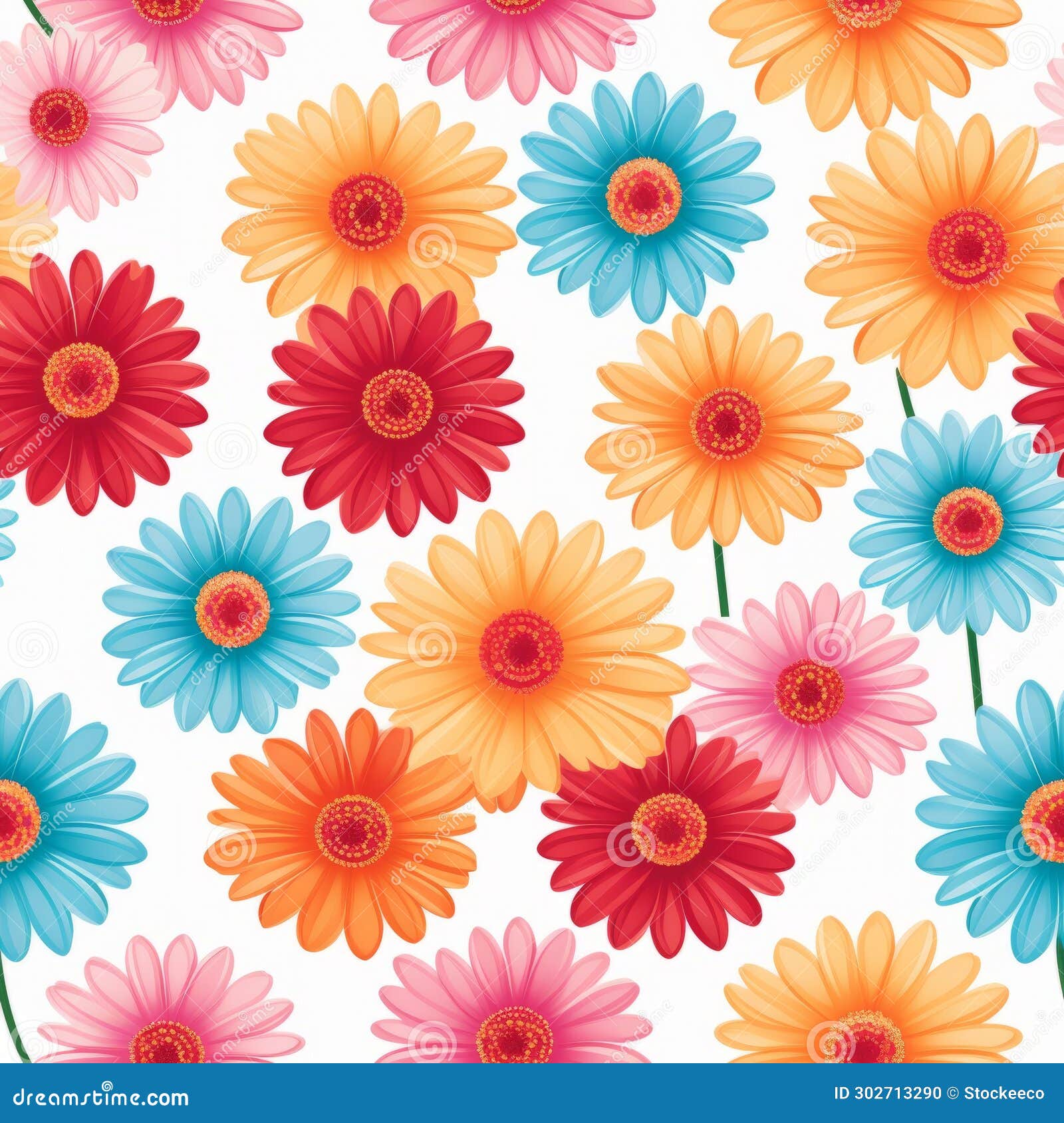 Colorful Retro Gerbera Daisy Patterns on Solid White Background Stock ...