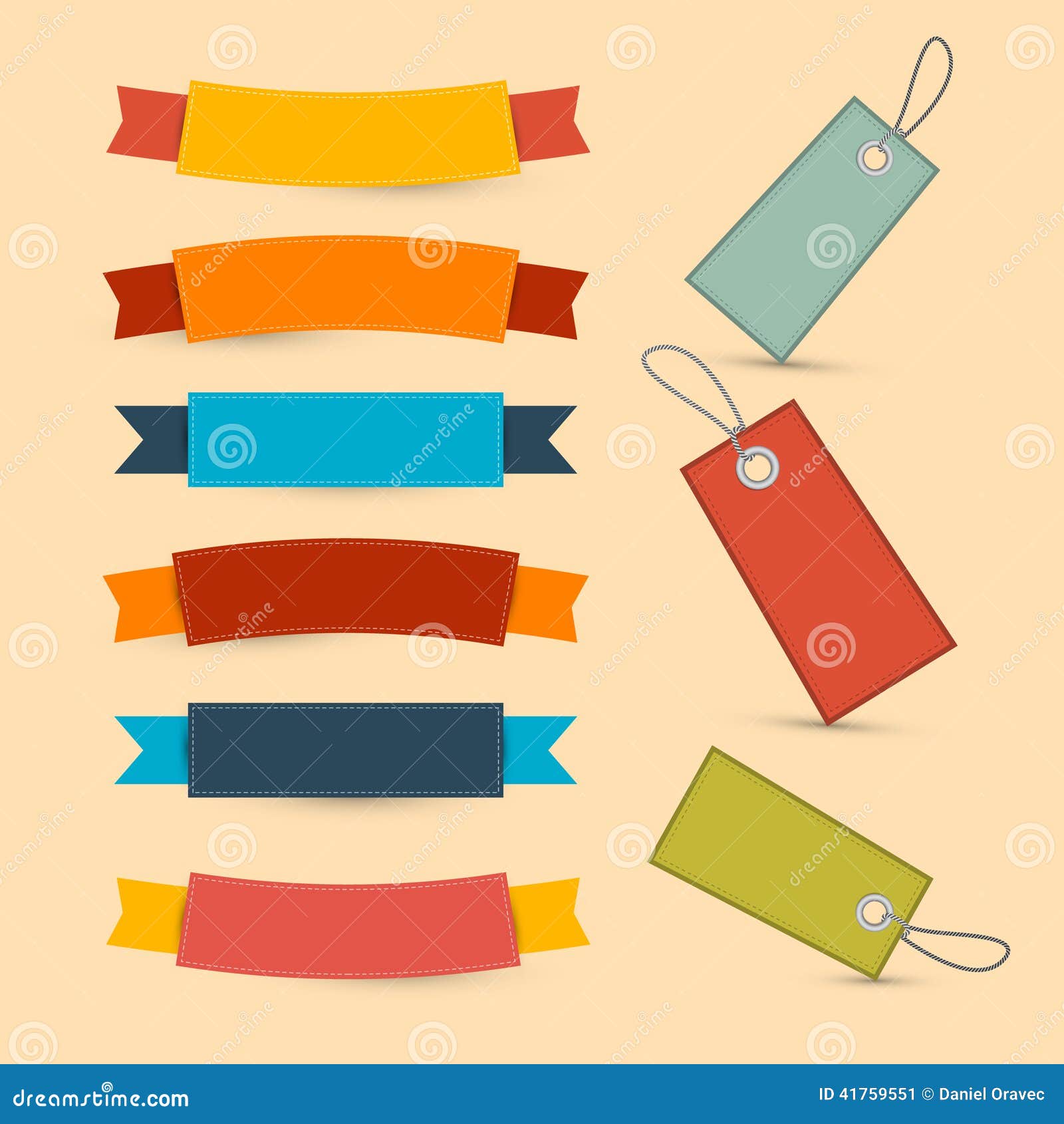 Colorful Retro Ribbons, Labels Set Stock Vector - Illustration of recycled, pink: 41759551
