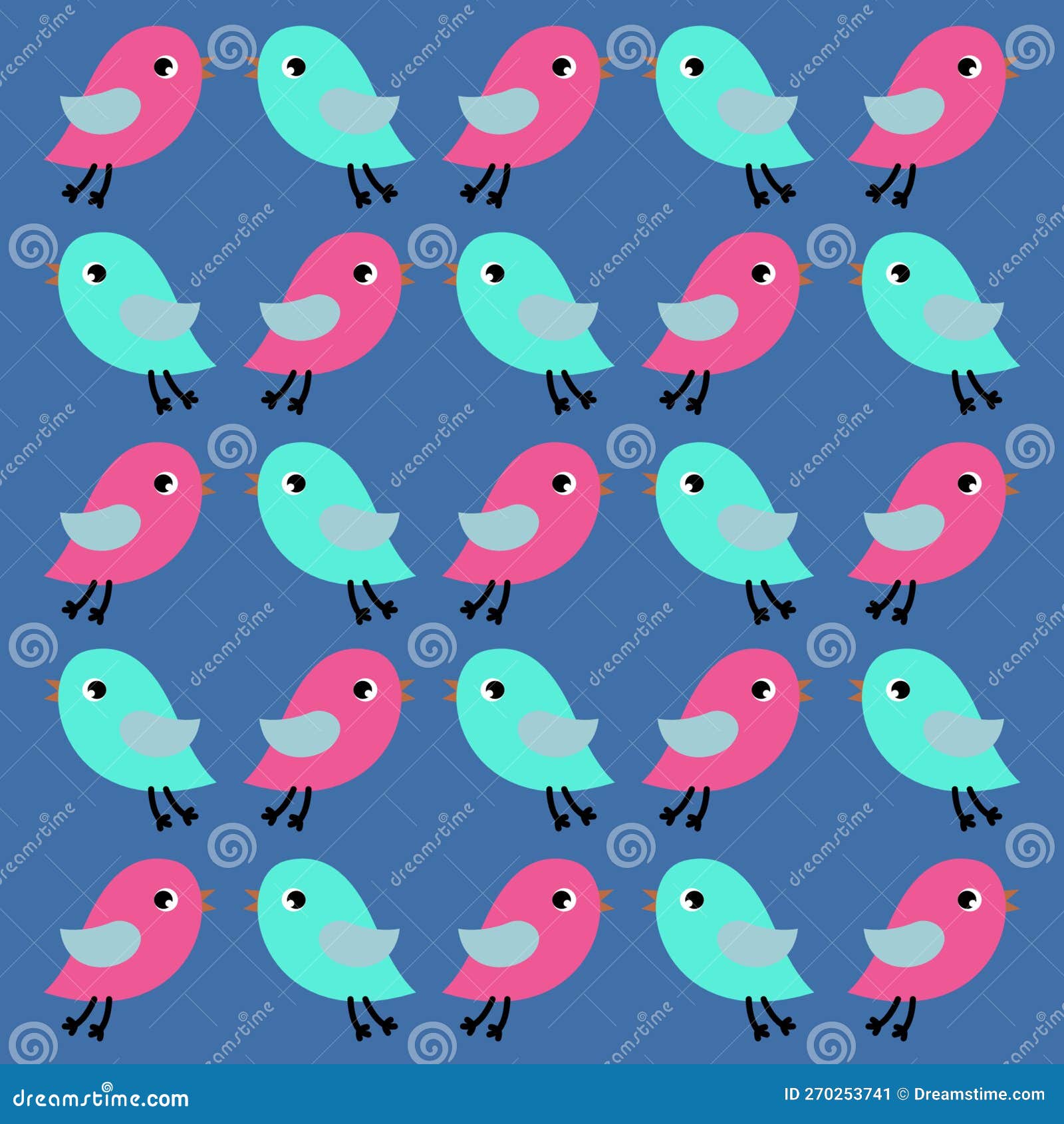 Colorful Spring Birds on Blue Pattern, Texture, Background Stock Vector - Illustration of retro ...