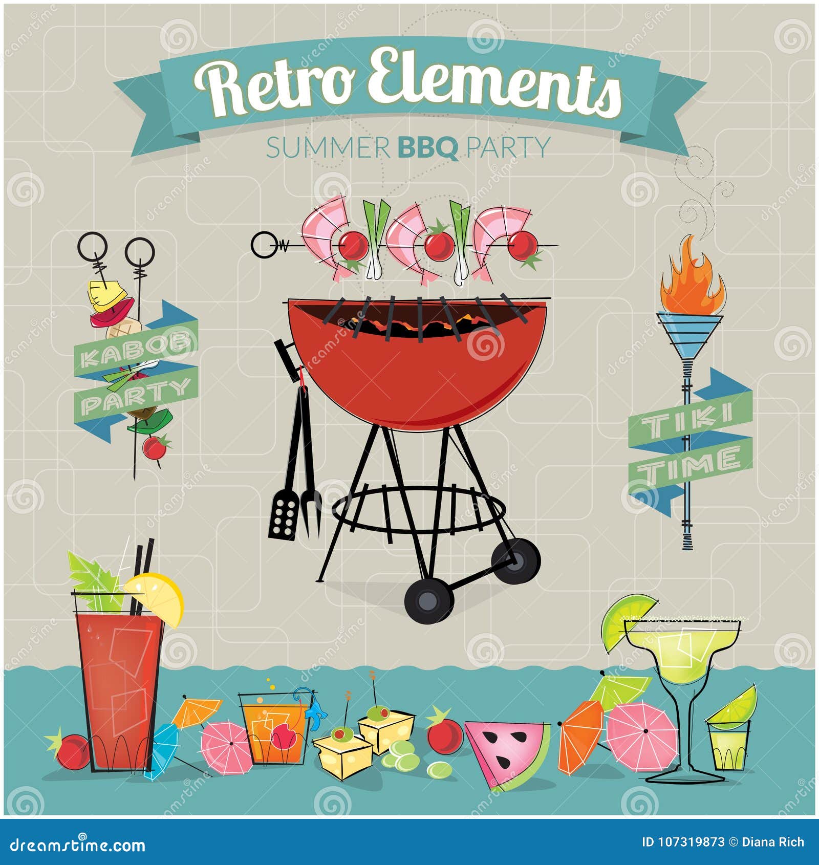 Retro Elements BBQ Party stock vector. Illustration of charcoal - 107319873 Retro Elements BBQ Party stock vector. Illustration of charcoal - 107319873