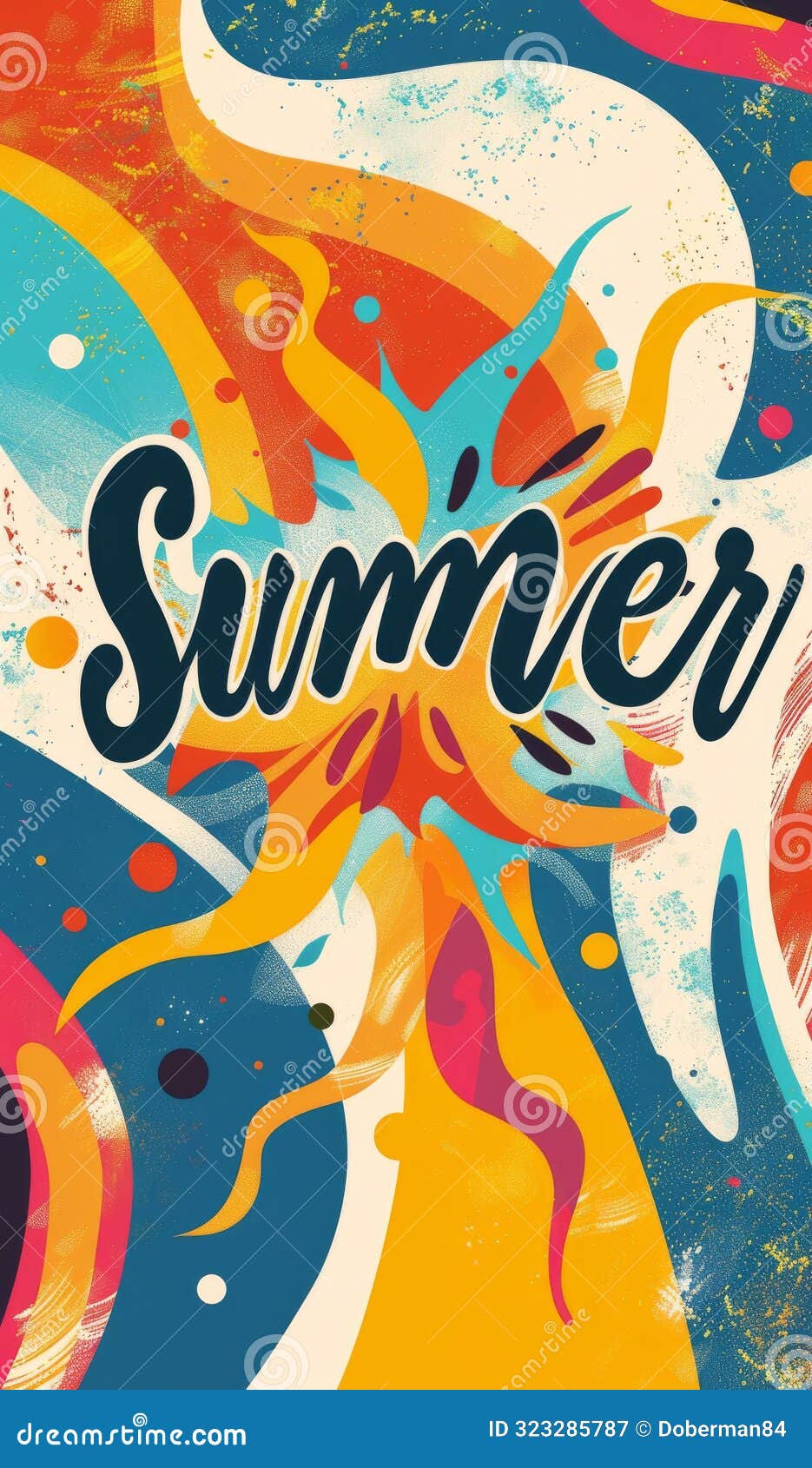 Colorful Retro Summer Poster with Vibrant Patterns and Abstract ...