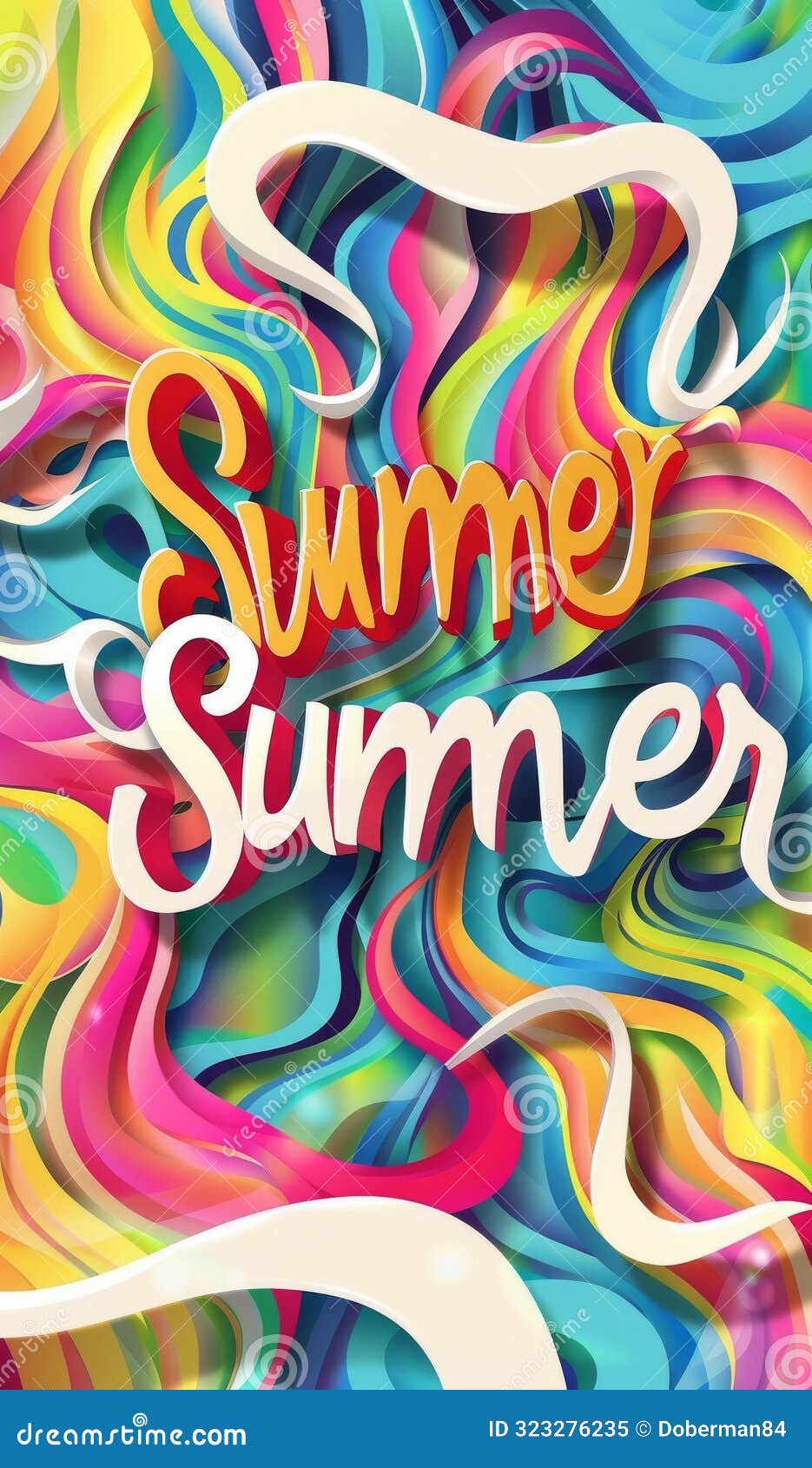 Colorful Retro Summer Poster with Vibrant Wavy Designs and Typography ...
