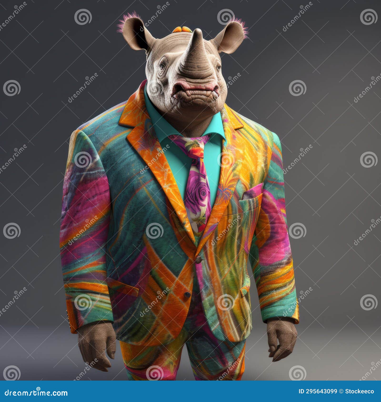 Colorful Rhino Sculpture in Vray Tracing Style Stock Illustration ...