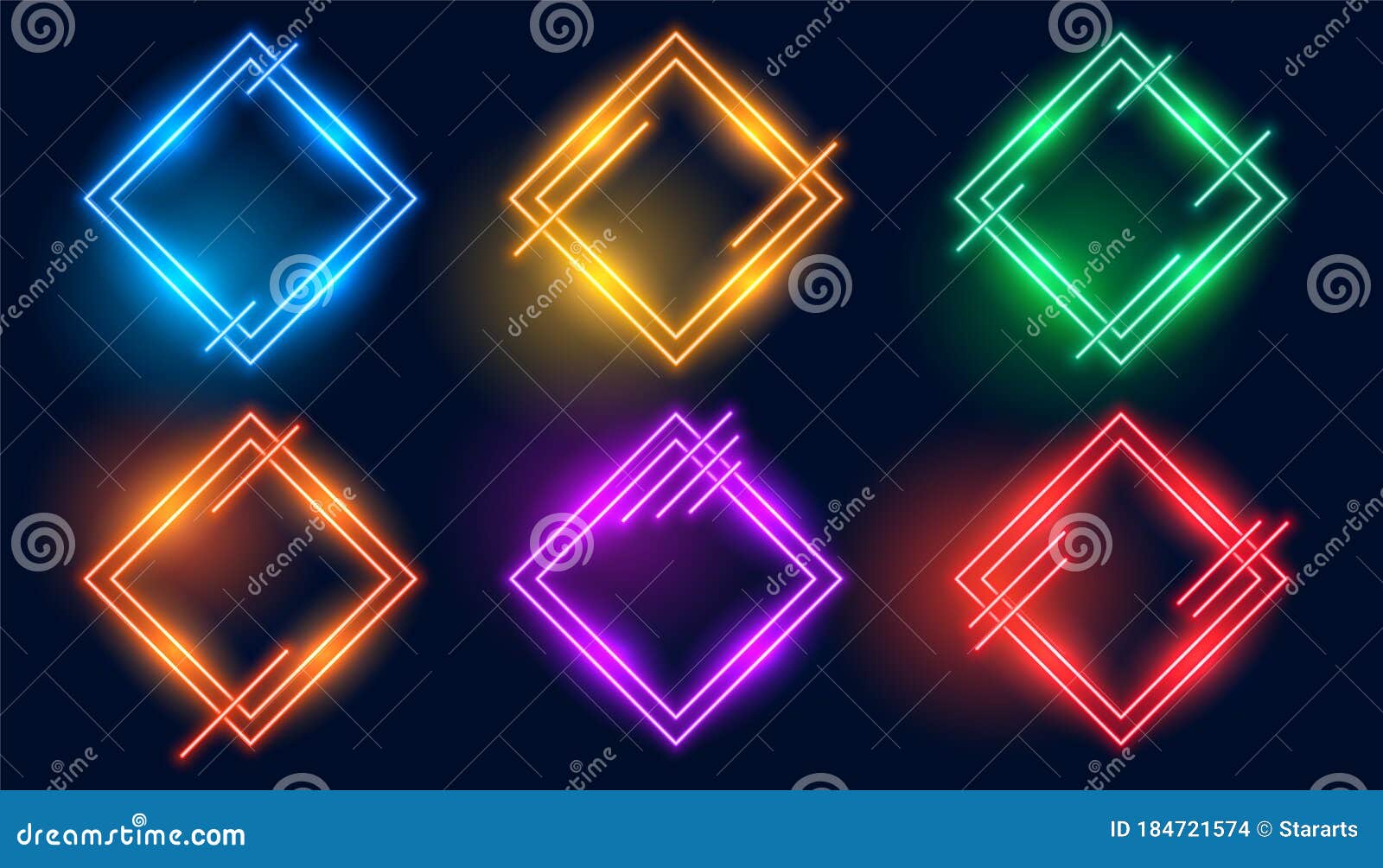 Colorful Rhombus or Diamond Shape Neon Frames Set Stock Vector ...