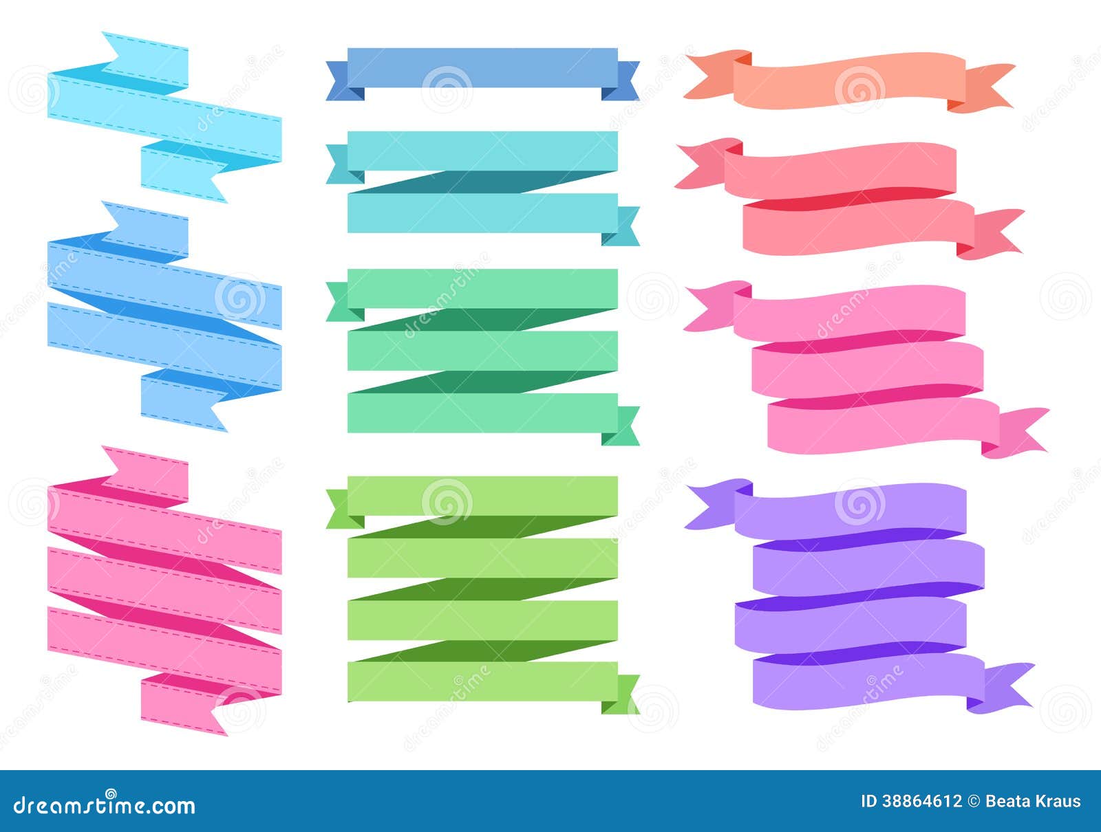 Colorful ribbon set, stock illustration. Illustration of cutout - 38864612
