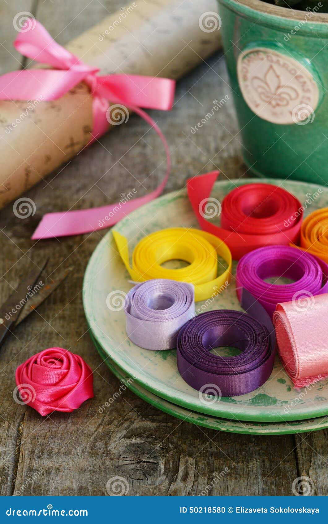 Colorful Ribbons and Wrapping Paper for Floristics and Decor Stock ...