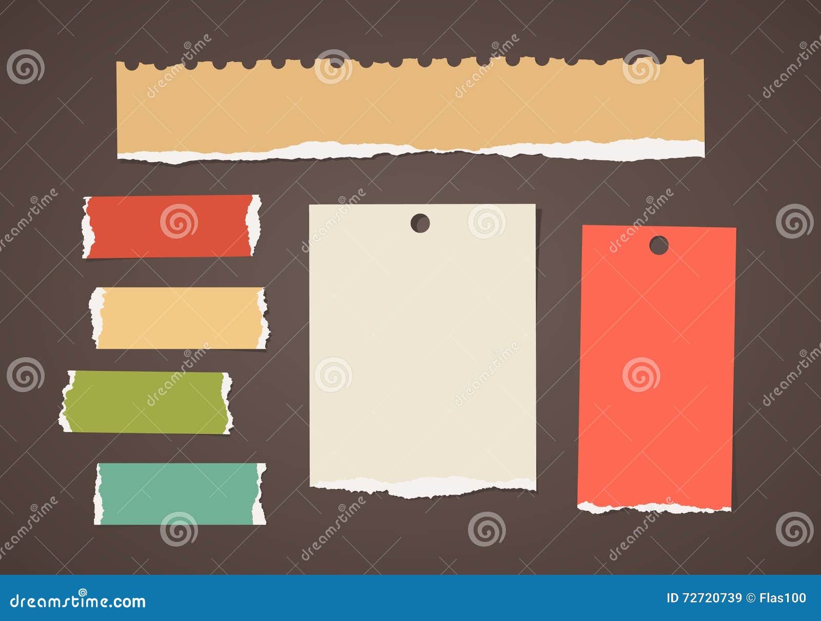 Colorful Ripped Blank Note Paper Are Stuck On Dark Brown Background ...