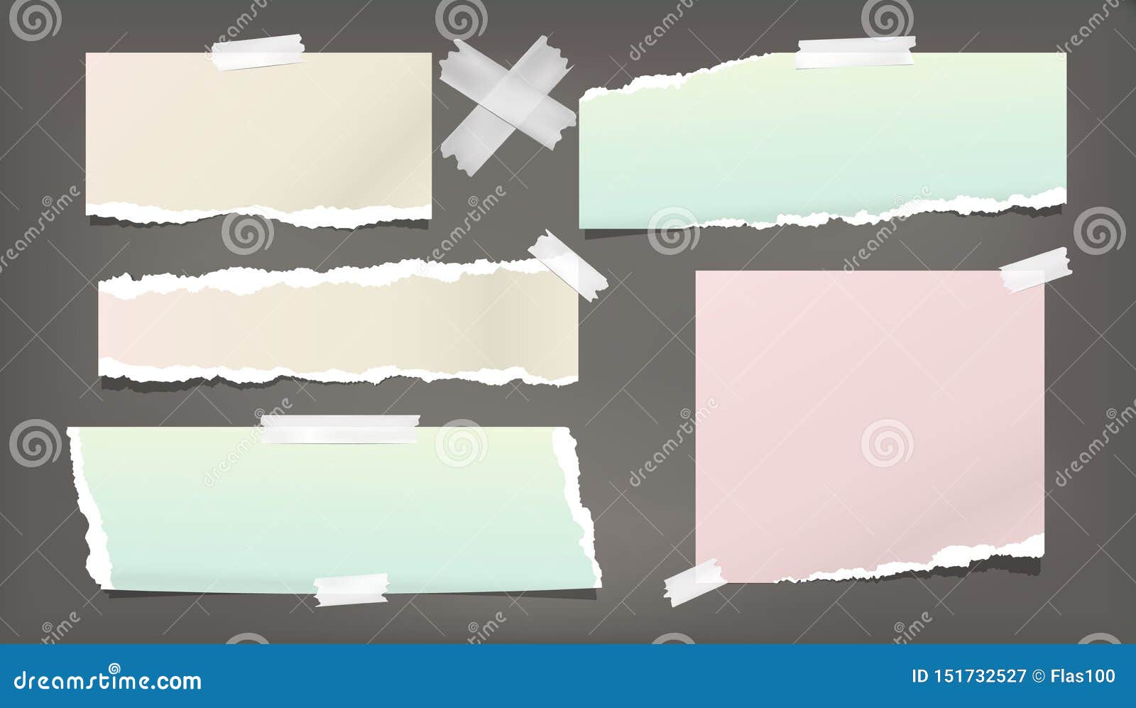 Colorful Ripped Blank Note Paper Are Stuck On Dark Brown Background ...