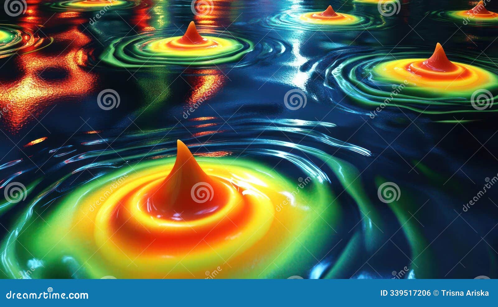 Colorful Ripples with Conical Shapes in a Reflective Water Surface ...