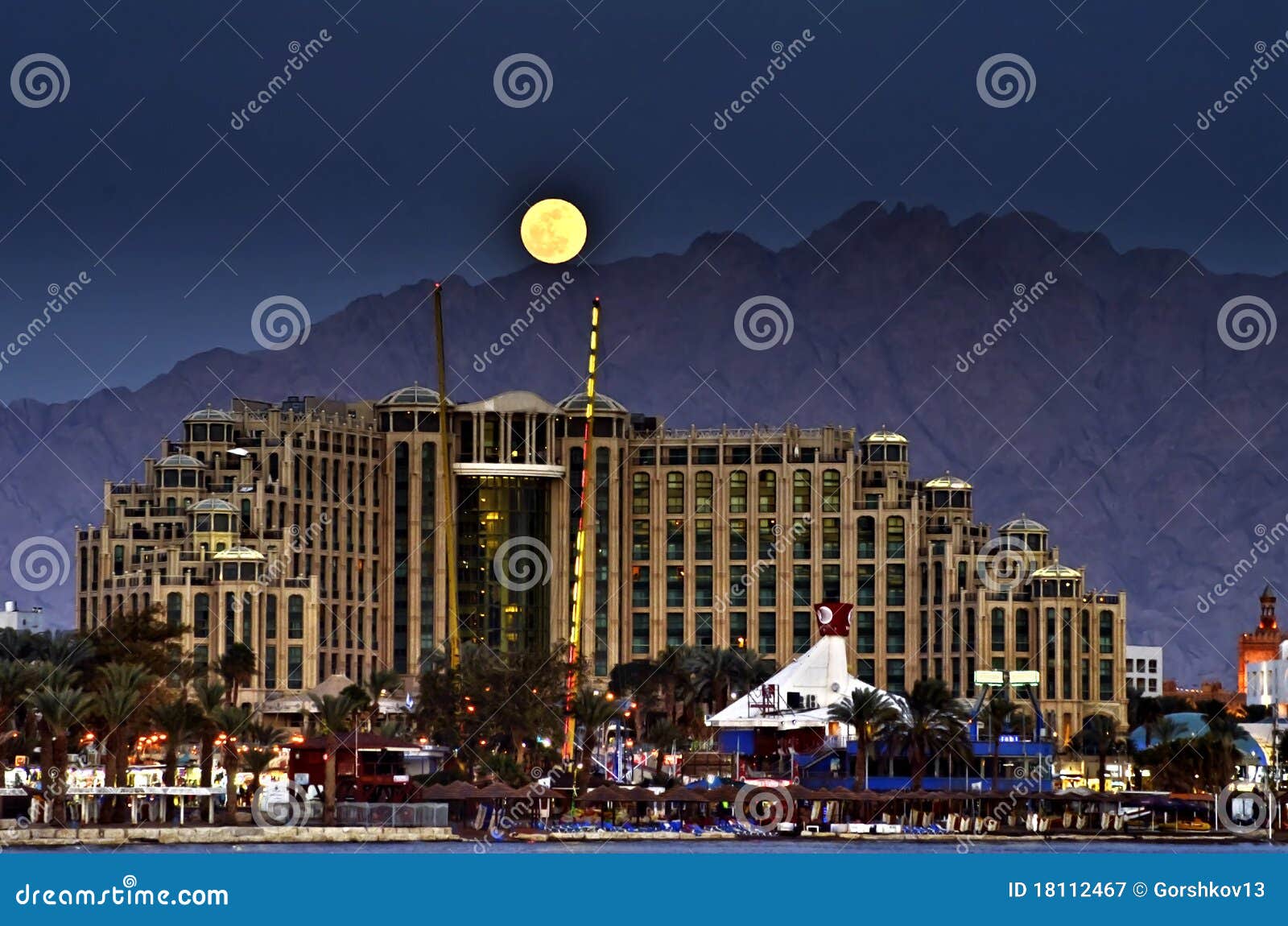 Colorful Rise of Full Moon in Eilat, Israel Stock Image - Image of ...