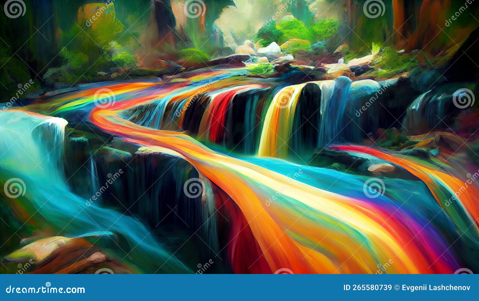 Colorful River Stream in the Forest. Digital Illustration. AI-generated ...