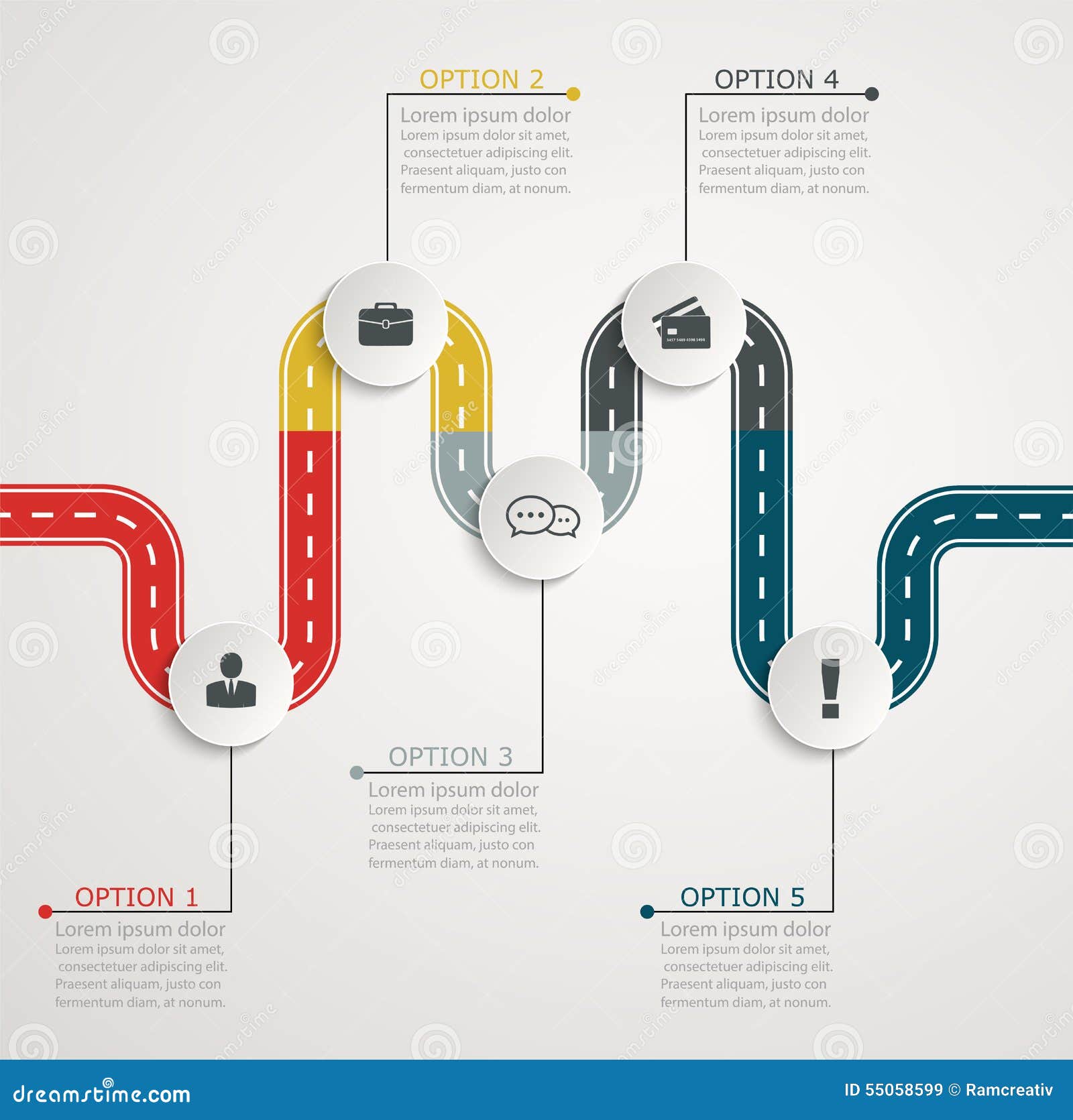 Colorful Road Infographic Timeline with Icons, Stepwise Horizontal ...