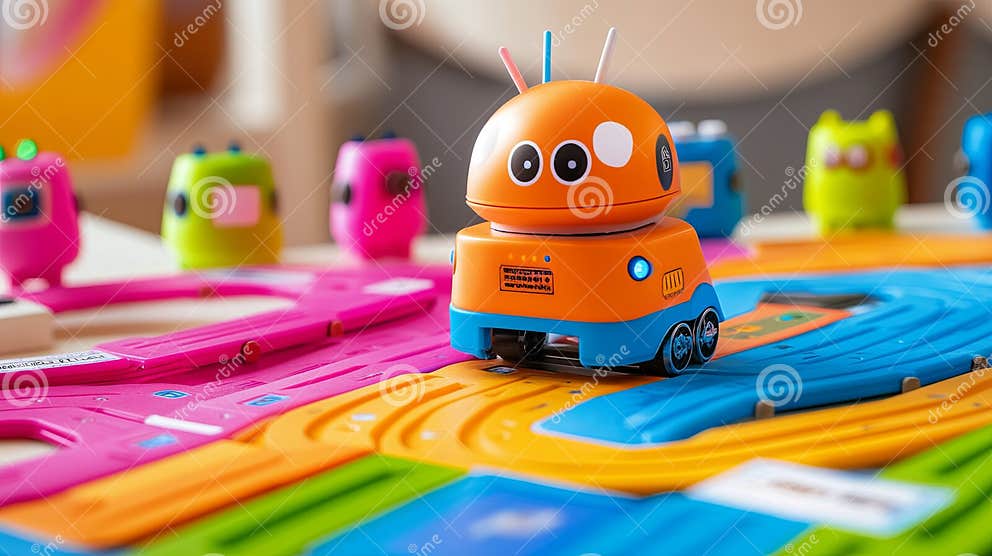 A Colorful Robot Coding Kit with Small Bots, Coding Cards, and Tracks ...