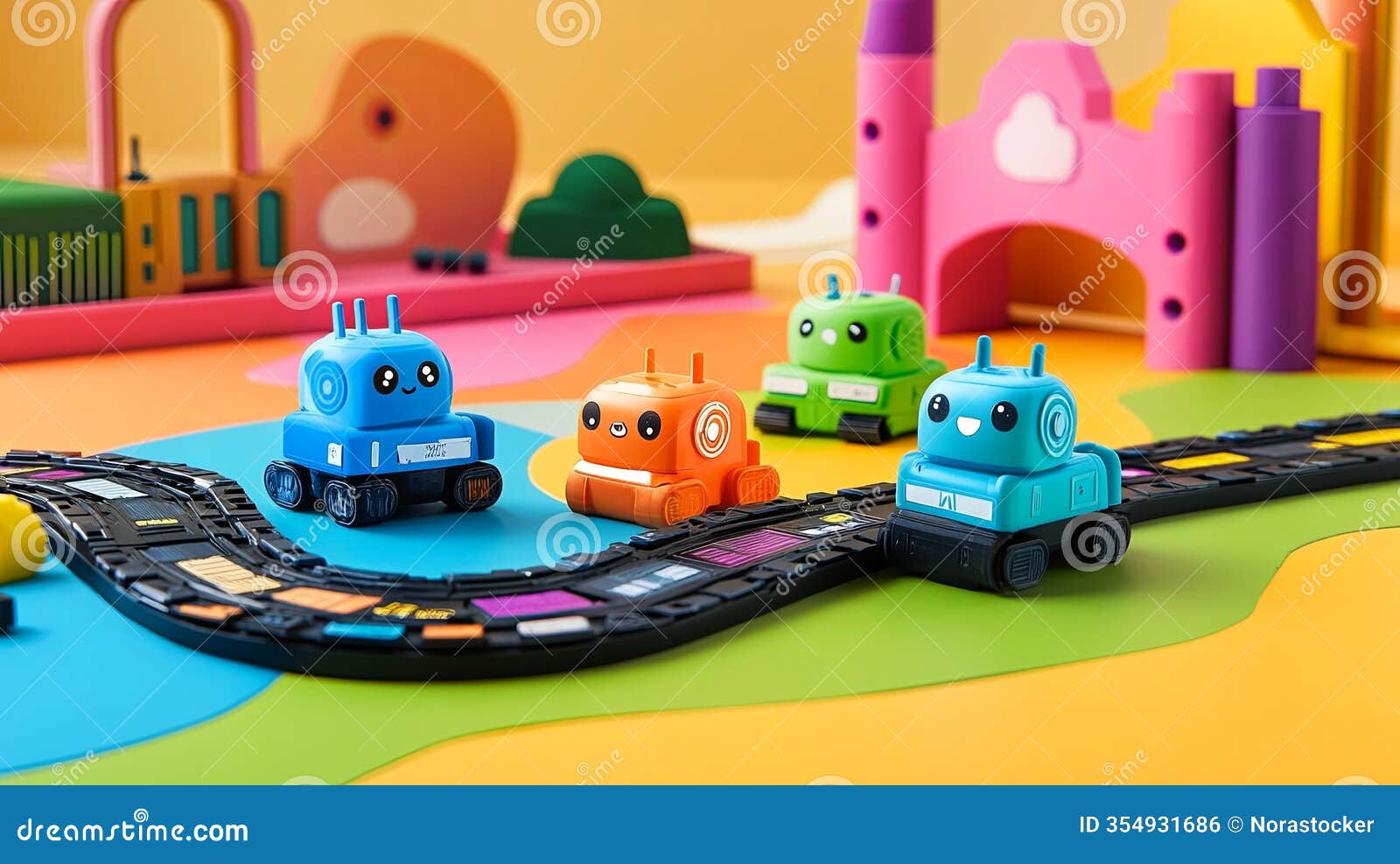 A Colorful Robot Coding Kit with Small Bots, Coding Cards, and Tracks ...