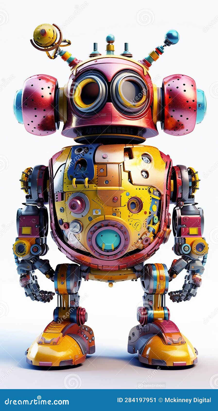 Colorful Robot with Gears on White Background. Stock Illustration ...