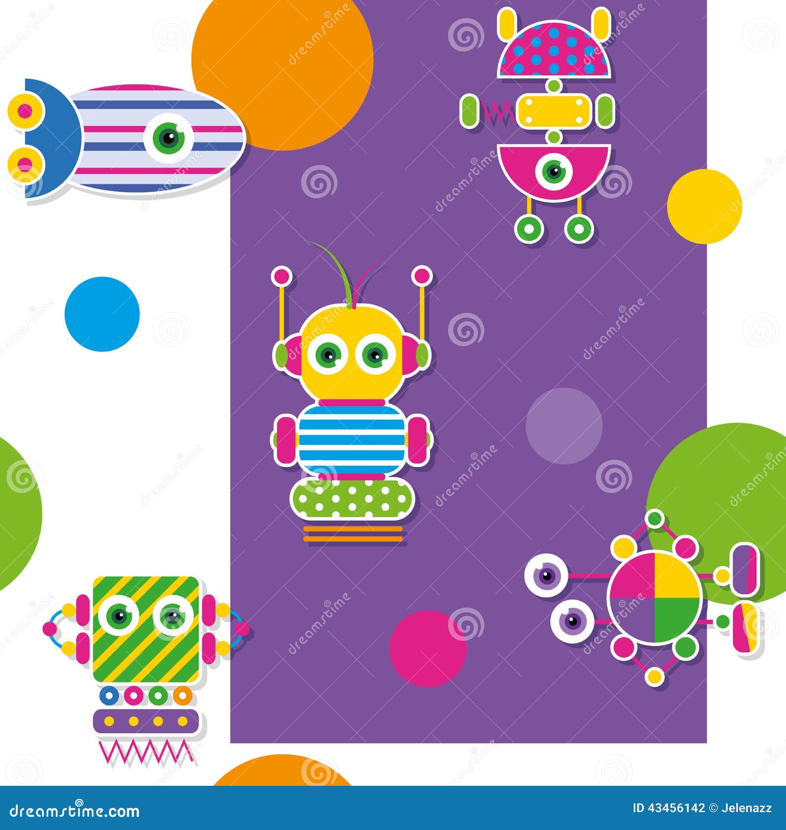 Colorful Robots Collection Pattern / Greeting Card Stock Vector ...