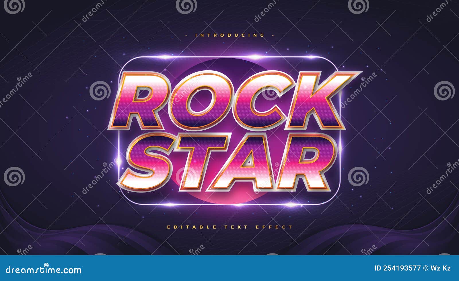 Colorful Rock Star Text in Retro Style with Glitter and Glowing Effect ...