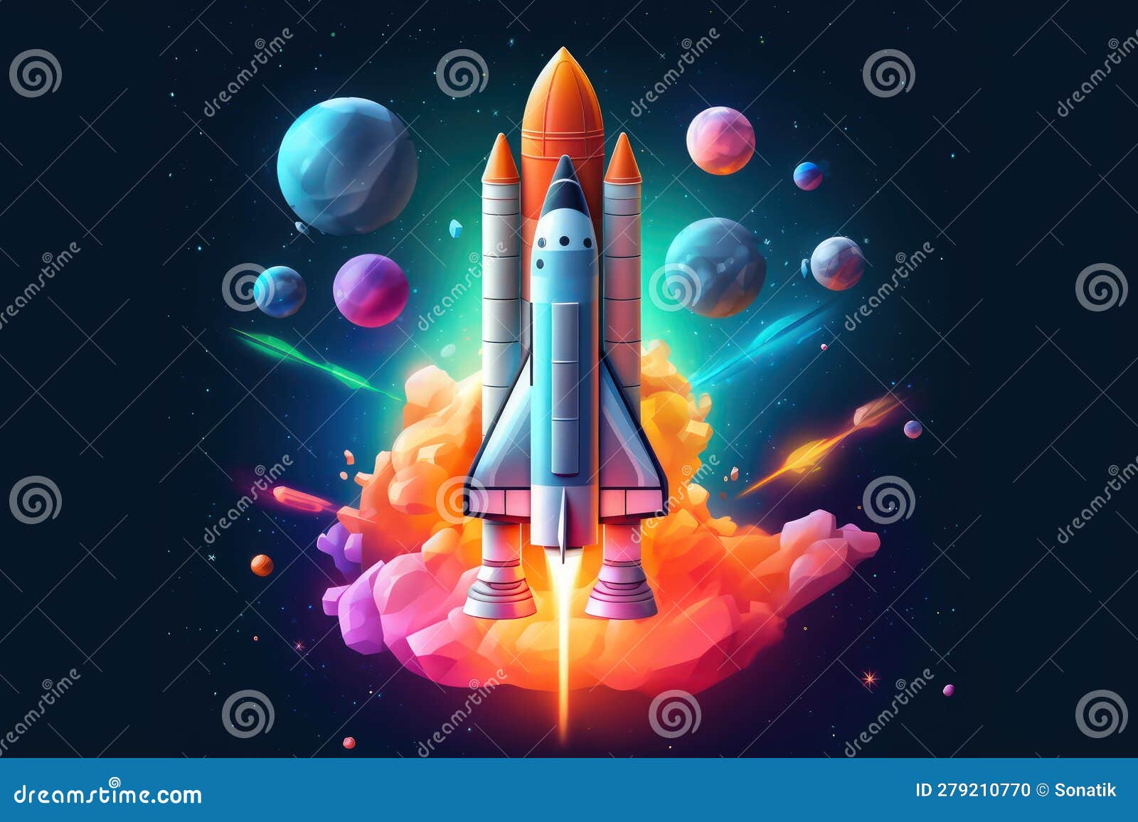 Rocket Ship with a Dark Background by Generative AI Stock Illustration ...
