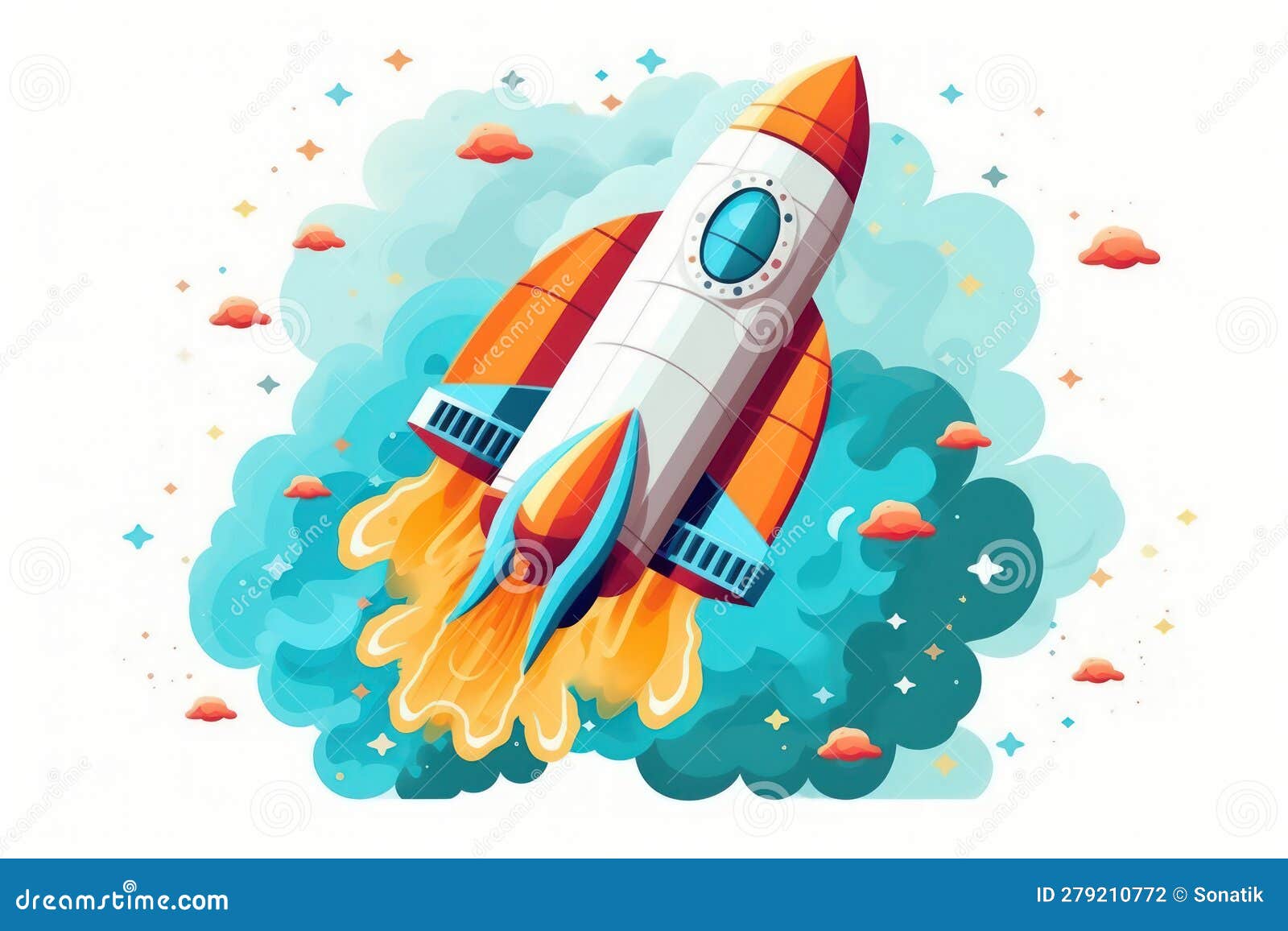 Rocket Ship with a White Background by Generative AI Stock Illustration ...