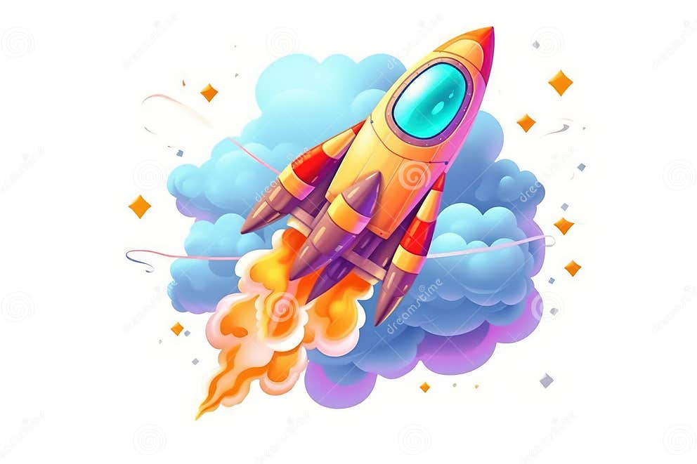 Rocket Ship with a White Background by Generative AI Stock Illustration ...