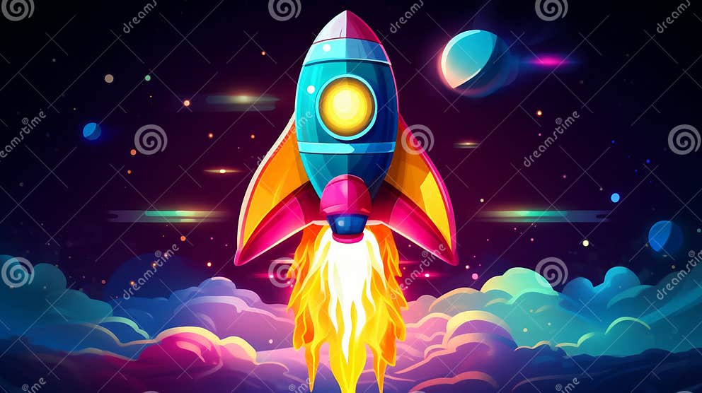 A Colorful Rocket in Flight Stock Image - Image of colorful, rocketship ...