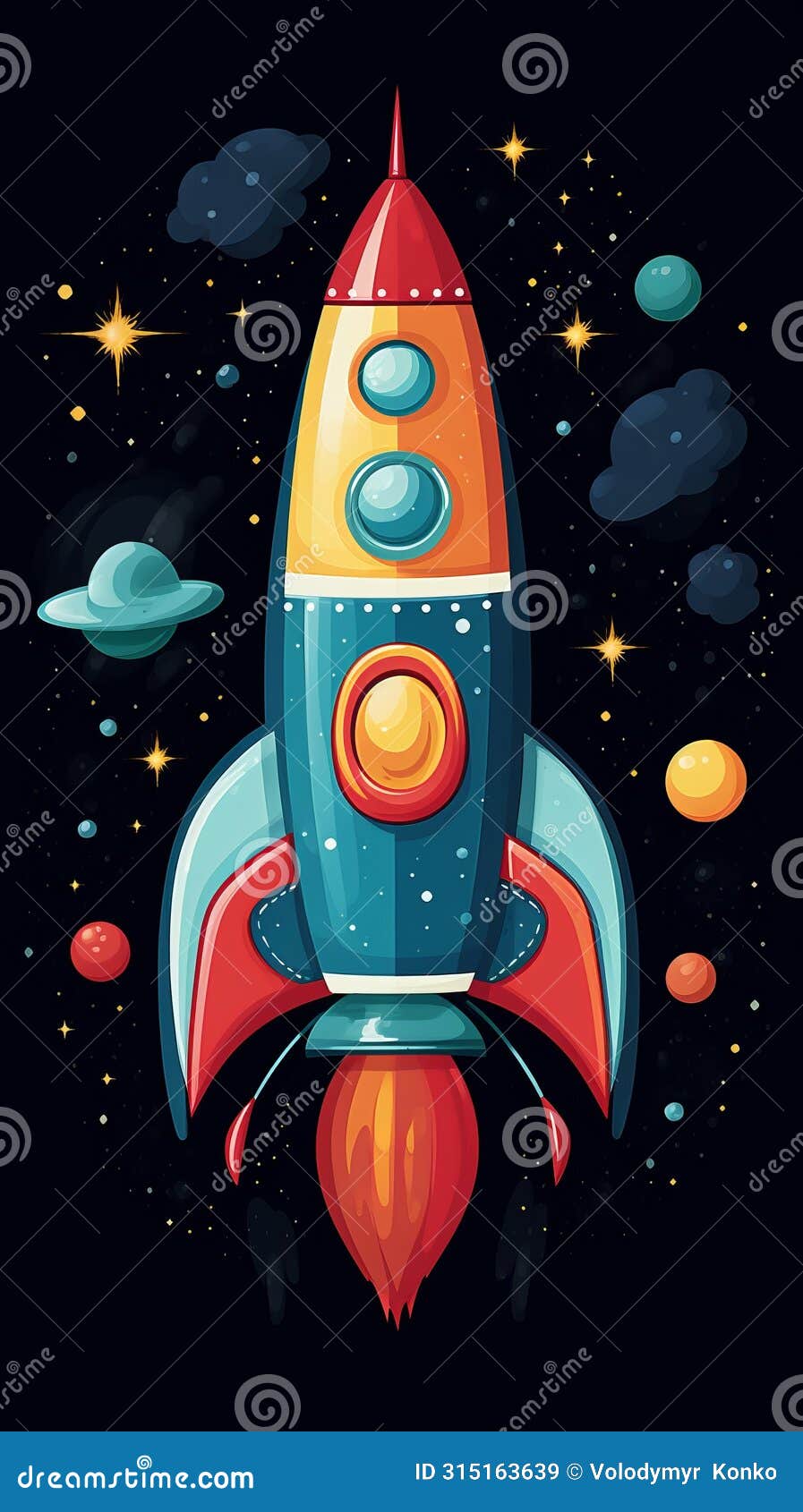 A Colorful Rocket Ship Soaring through the Sky Stock Image - Image of ...