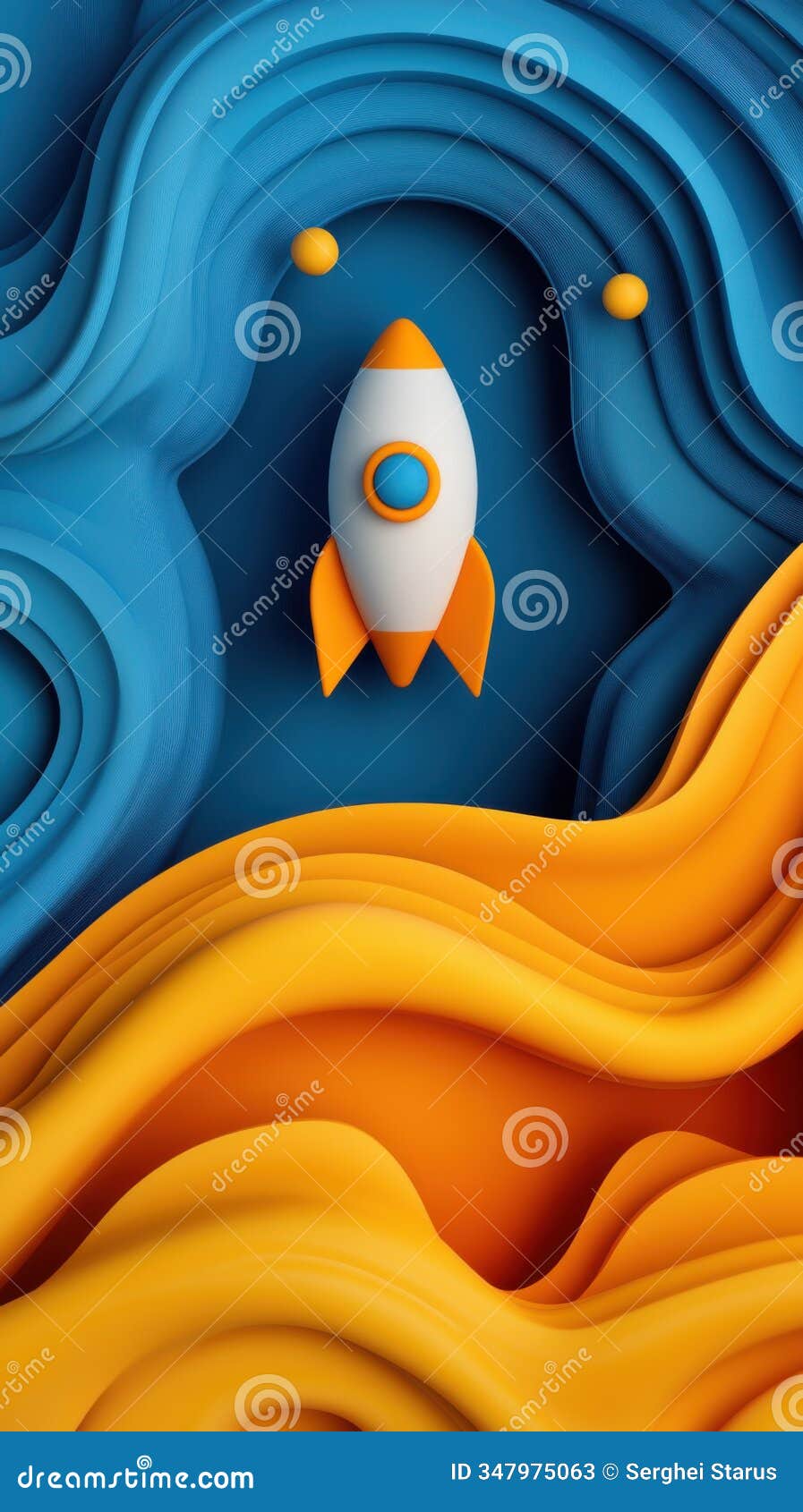 Colorful Rocket Soaring through Abstract Blue and Orange Waves, AI ...