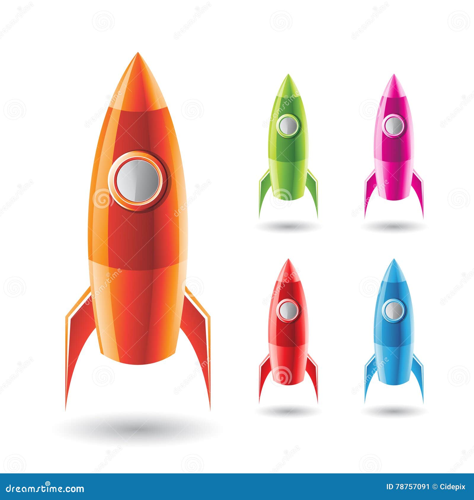 Colorful Rockets Icons stock vector. Illustration of blue - 78757091
