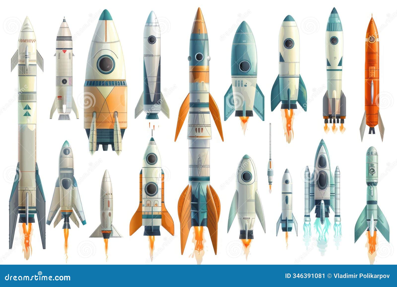 Colorful Rockets on a White Background Stock Illustration ...