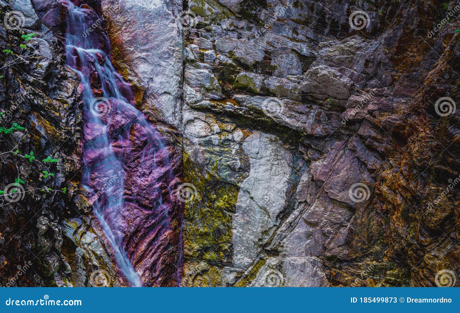 Colorful Rocks, Water Erosion, a Small Waterfall Stock Image - Image of ...