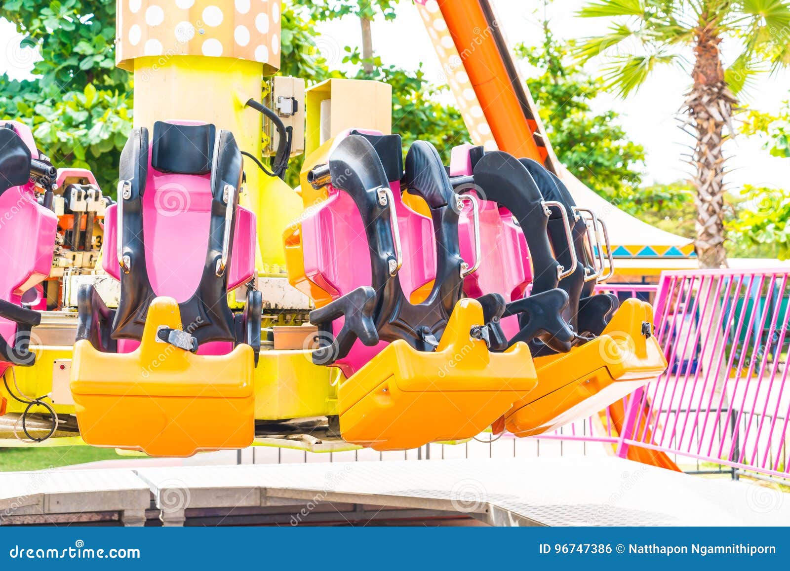 Colorful Roller Coaster Seats at Amusement Park Stock Photo - Image of ...