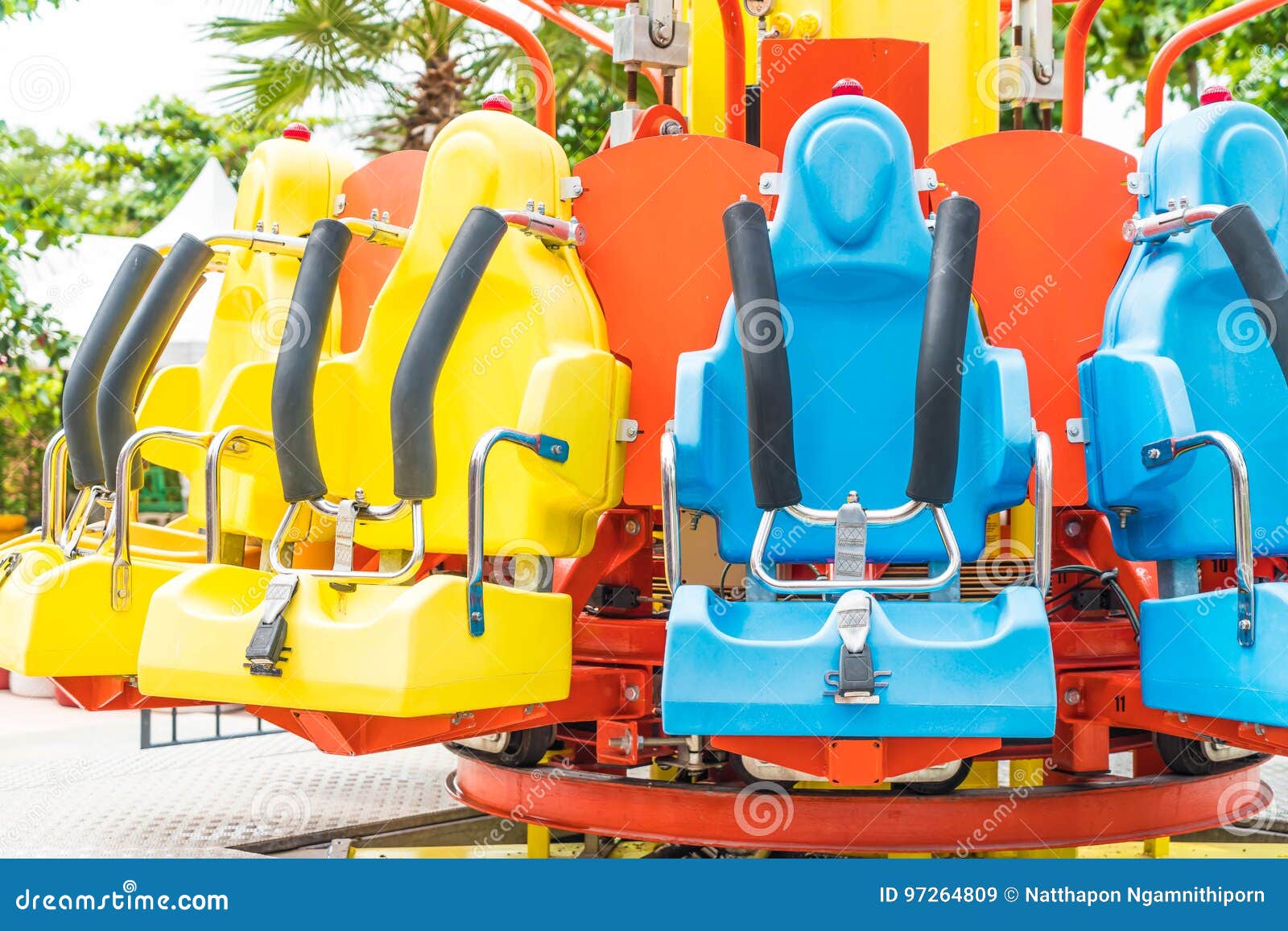 Colorful Roller Coaster Seats at Amusement Park Stock Image - Image of ...