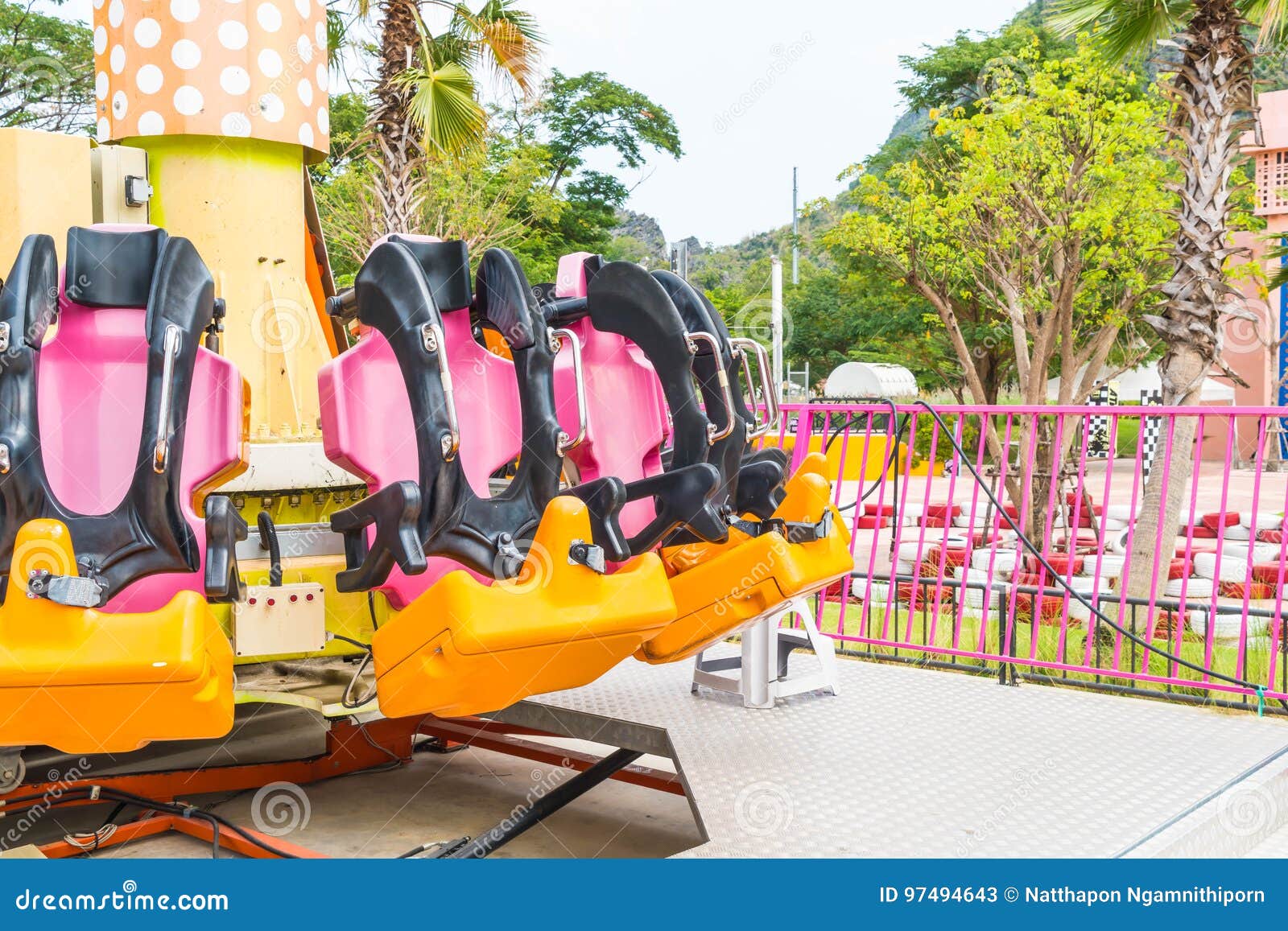 Colorful Roller Coaster Seats at Amusement Park Stock Image - Image of ...