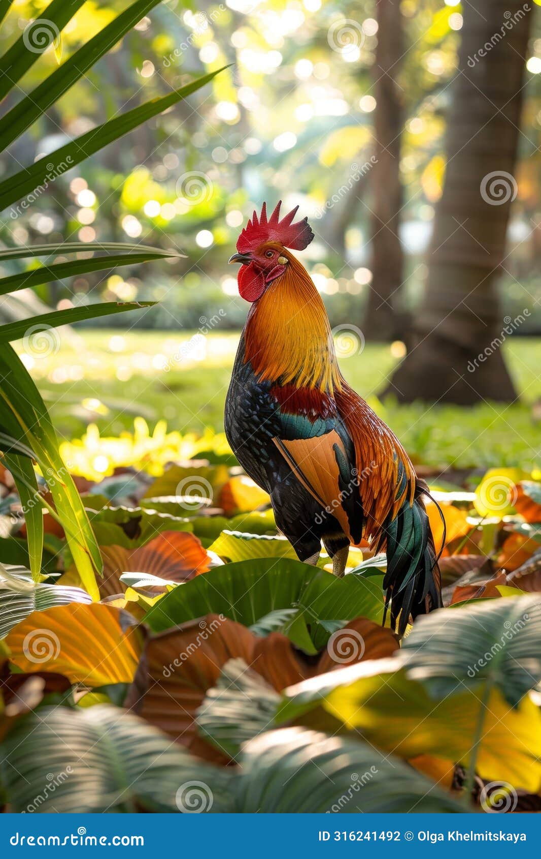 Colorful Rooster in a Cozy Backyard Setting with Ample Space for Custom ...
