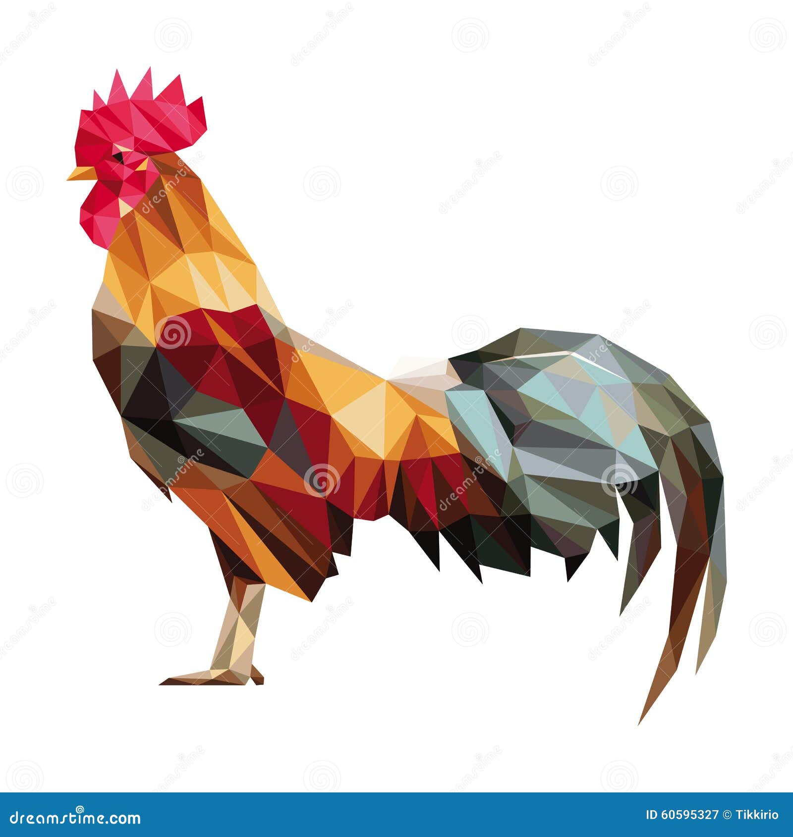 Colorful Rooster Crowing And Waving Its Wings, Farm Cock, Poultry ...