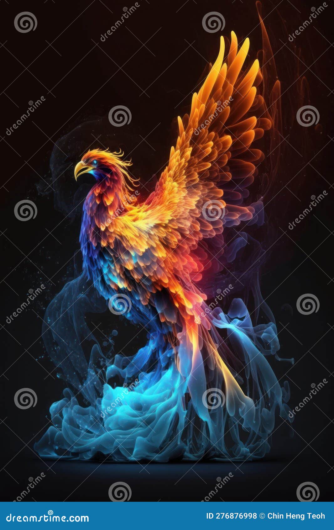 Colorful Rooster Made of Smoke on Black Background. Generative AI Stock ...