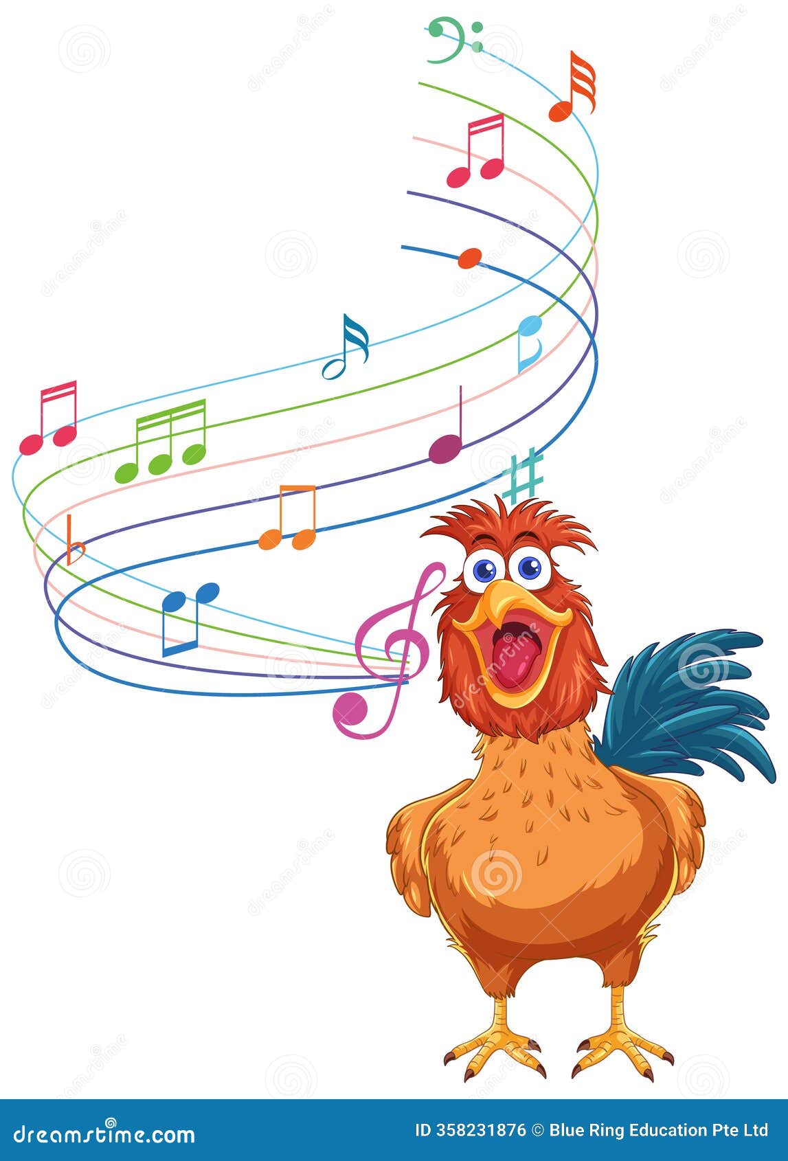 A colorful rooster singing stock illustration. Illustration of vector ...
