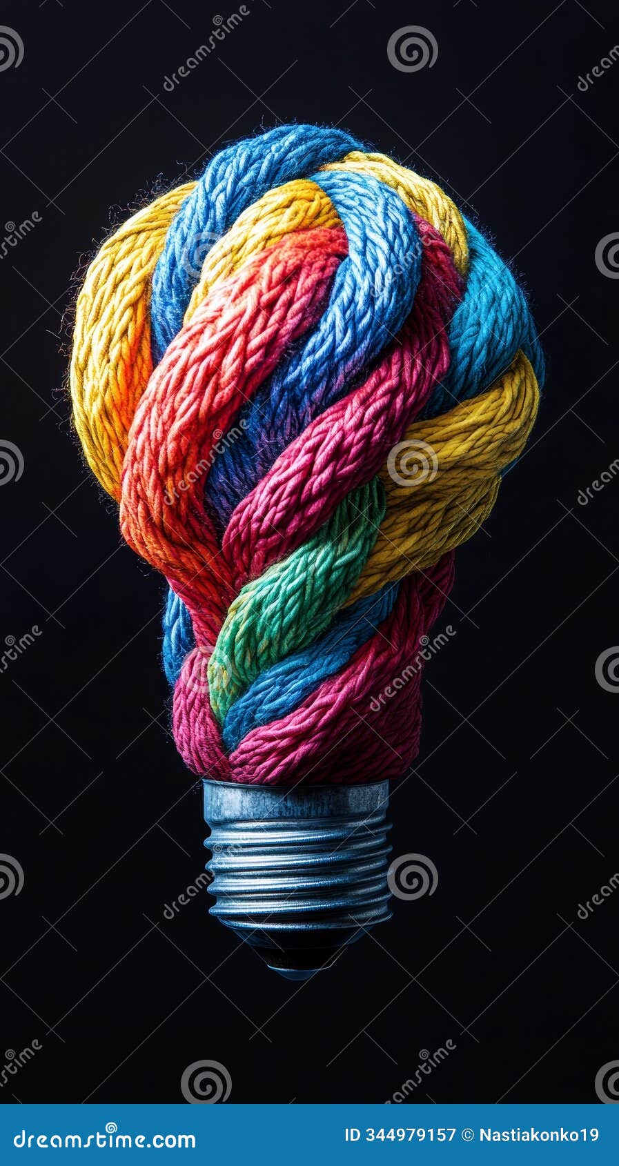 Colorful Rope Light Bulb Against Black Background, Creativity and ...