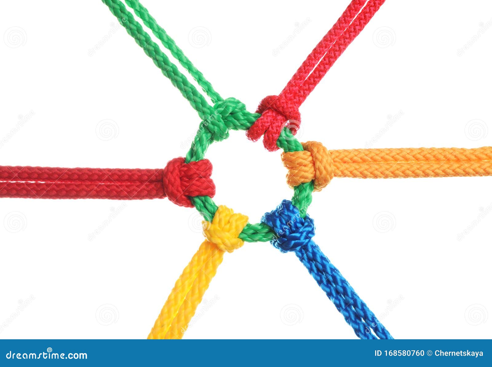 Colorful Ropes Tied Together on White. Unity Concept Stock Photo ...