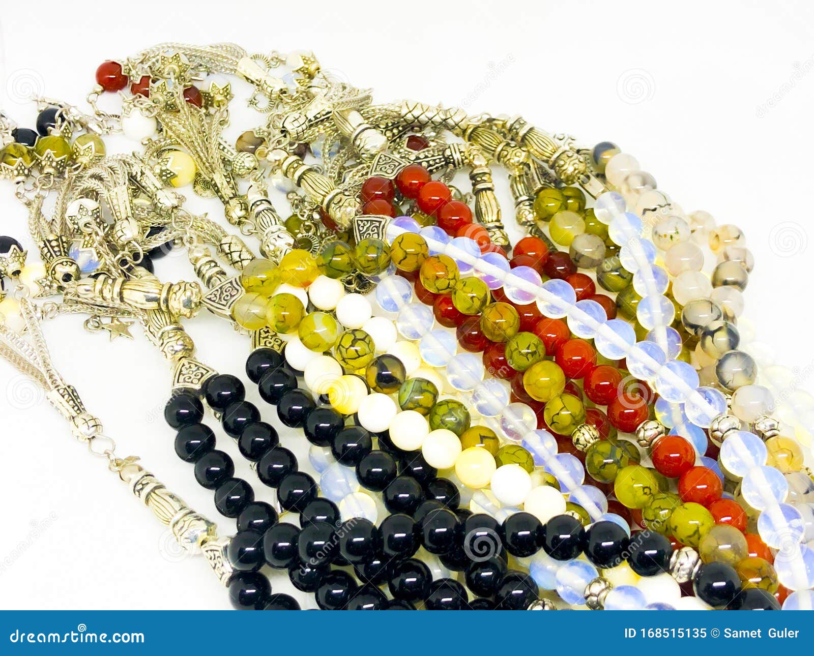 Colorful Rosary Varieties, White Background. Stock Image - Image of ...