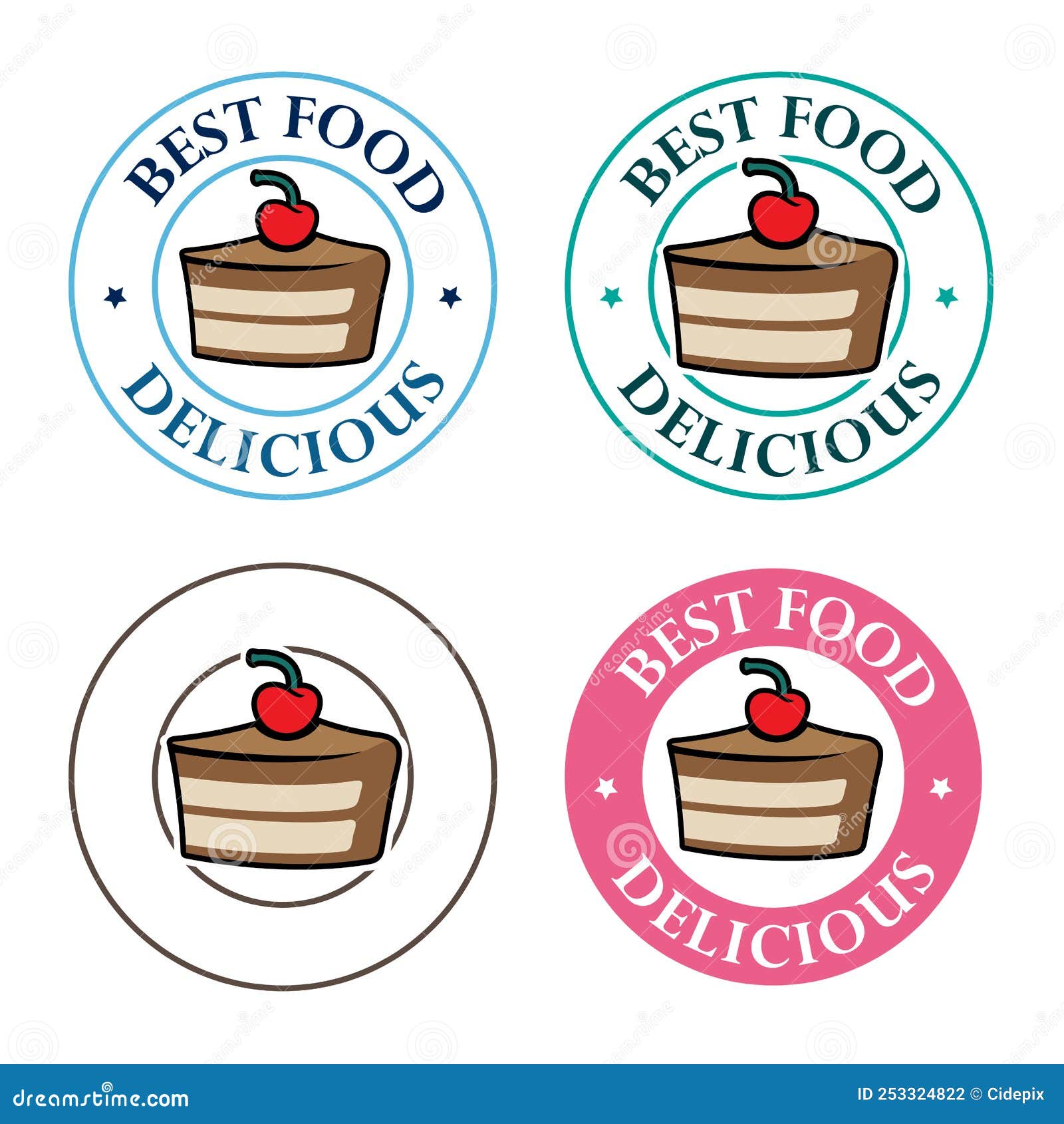 Colorful Round Cake and Cherry Icon with Text - Set 2 Stock Vector ...