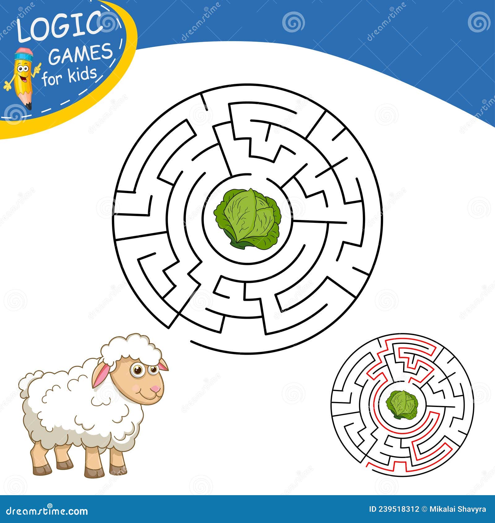 Colorful Round Maze. Labyrinth Conundrum With Funny Character Sheep ... Colorful Round Maze. Labyrinth Conundrum With Funny Character Sheep ...