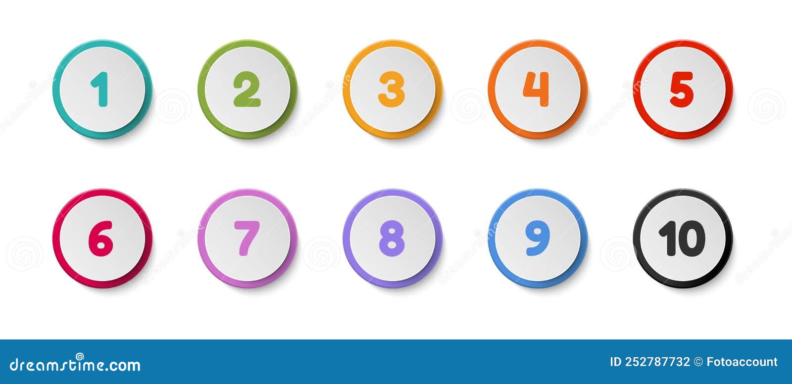 Colorful Round Number Button Set from 1 To 10 - Vector Illustrations ...