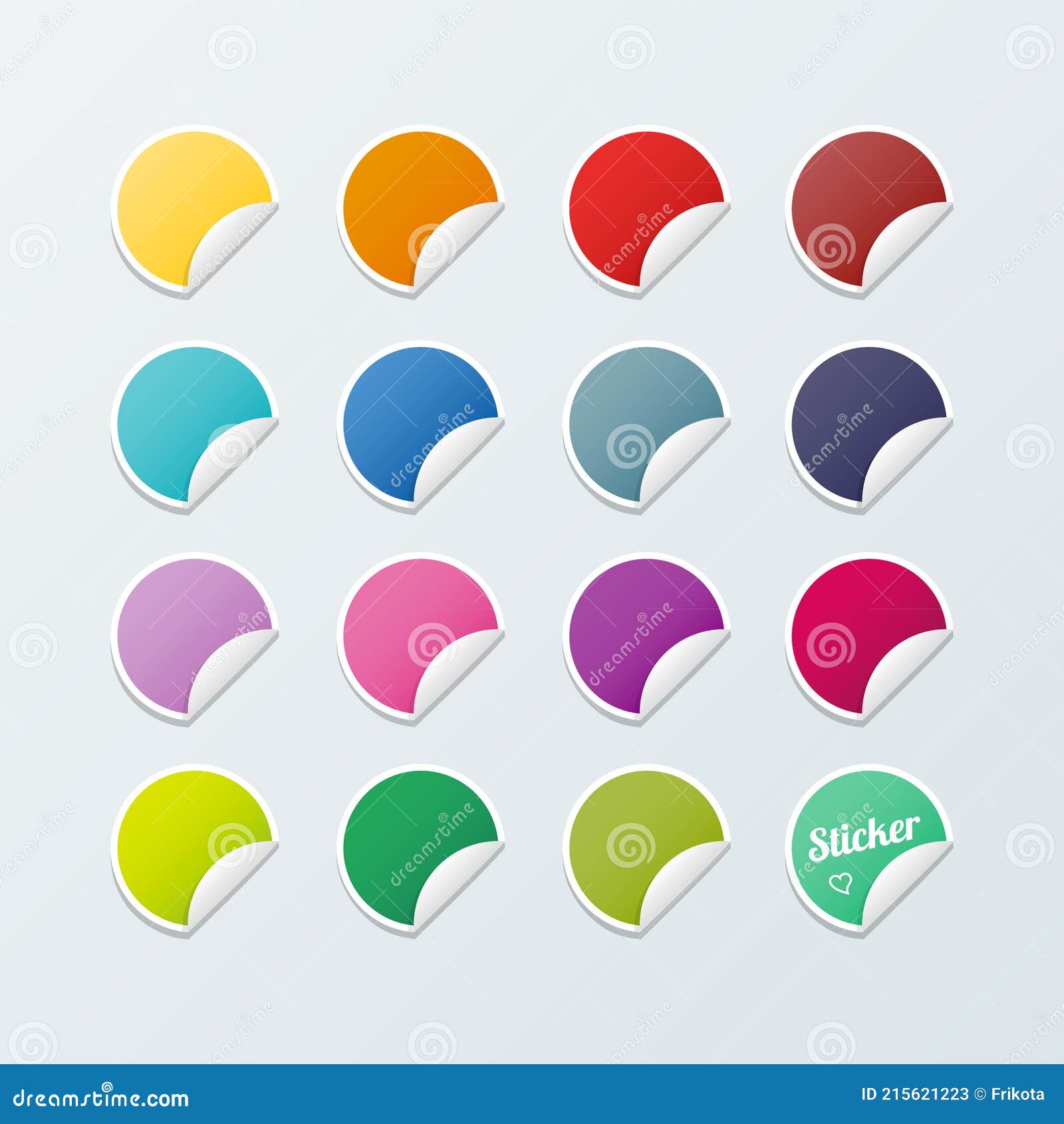 Colorful Rounded Stickers Set. Bent Corner. Vector Illustration, Flat ...
