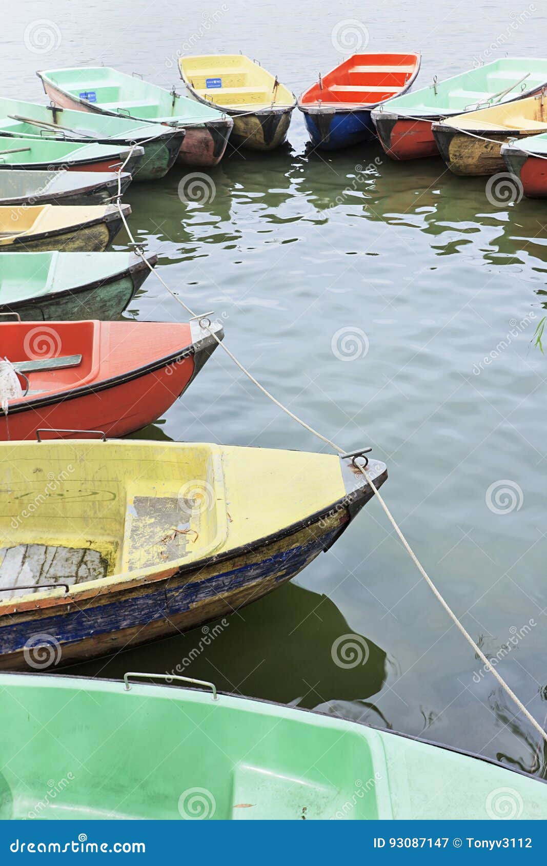 Colorful Row Boats Moored in a Lake Stock Image - Image of outdoor ...
