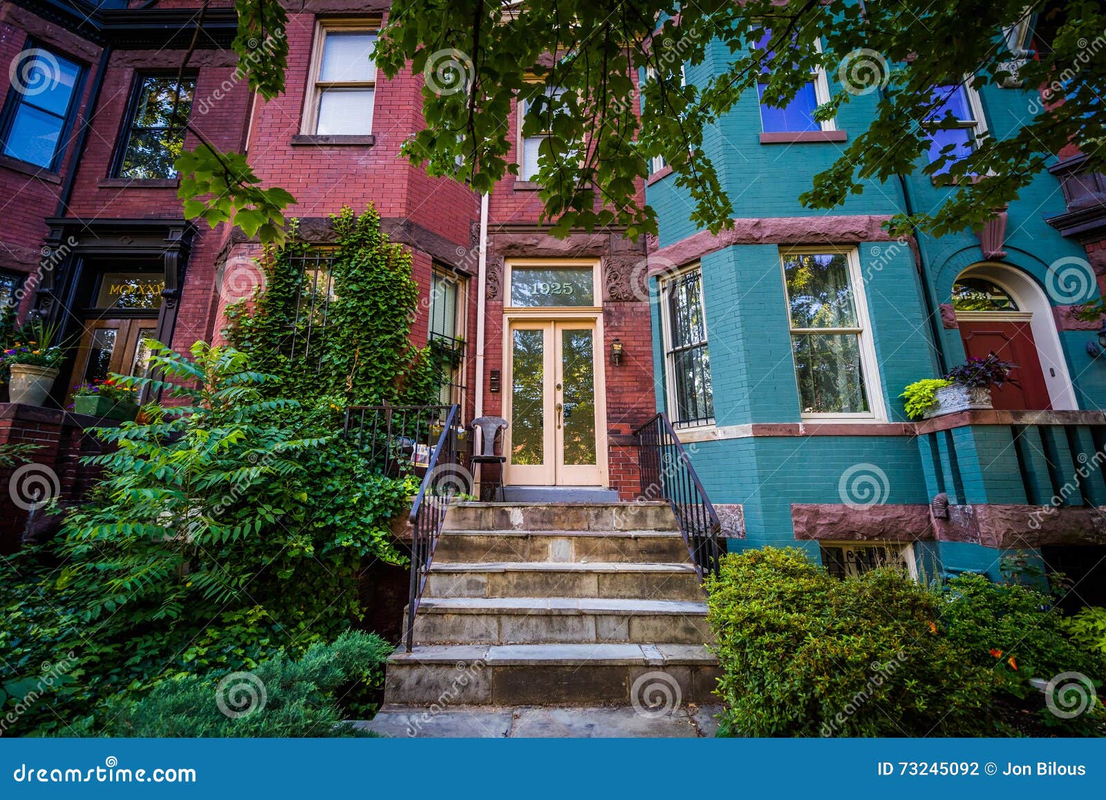 Colorful Row Houses in Washington, DC. Stock Photo - Image of ...